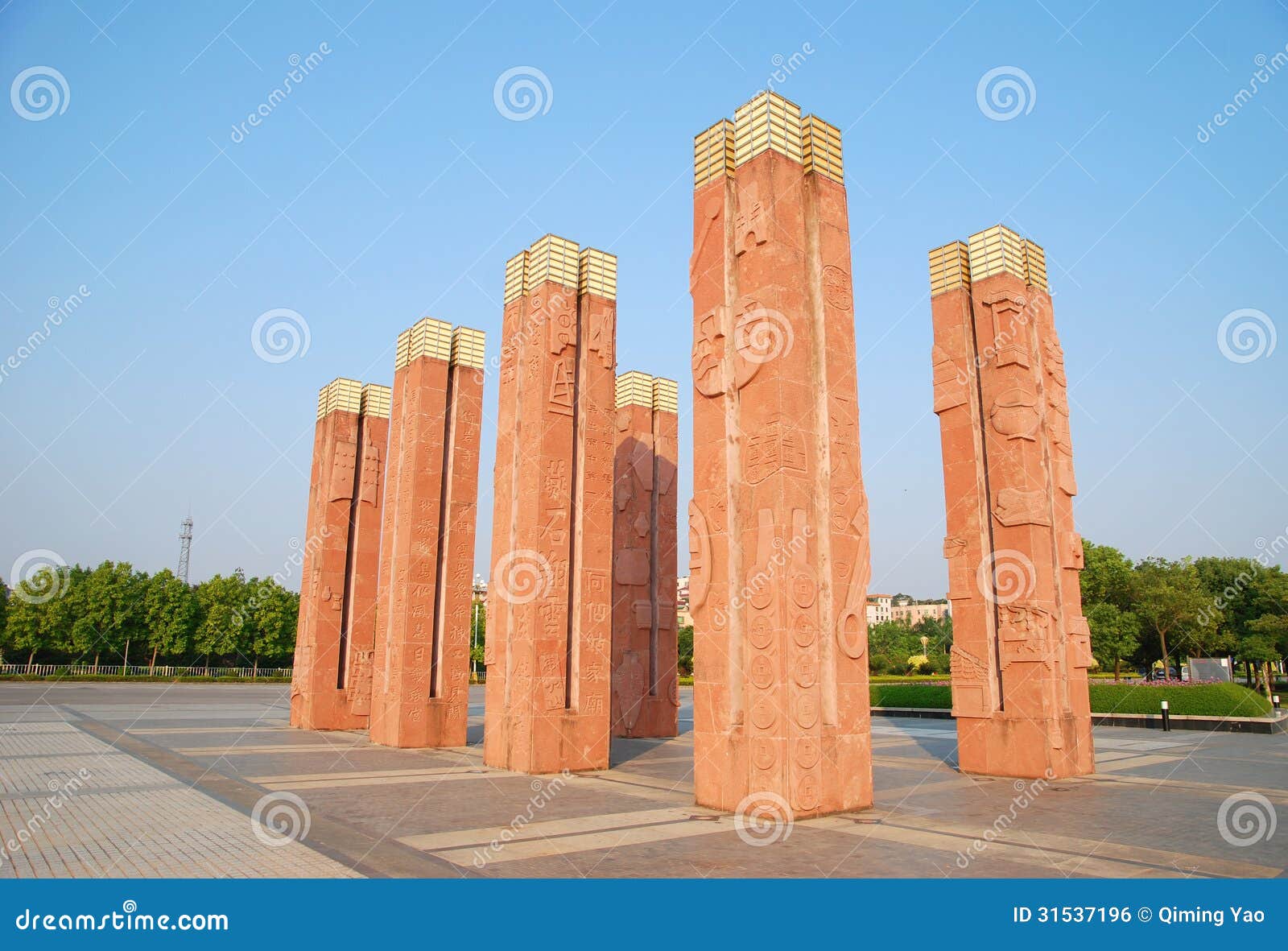 Red cultural pillar stock photo. Image of sunny, landscapes - 31537196