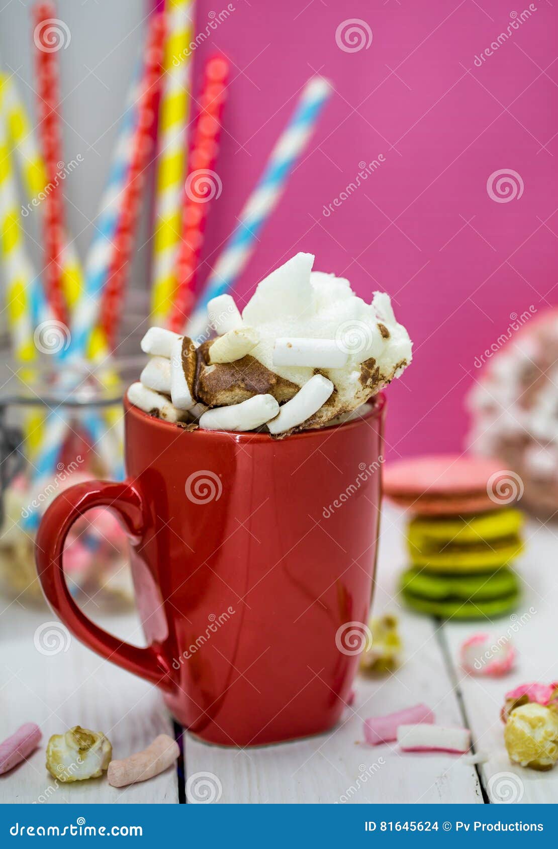 Red Cup of cocoa stock photo. Image of christmas, defocused - 81645624