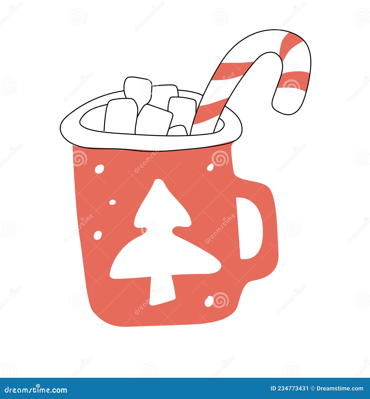 A Red Cup of Cocoa with Marshmallow. Flat and Line Design Stock Vector ...
