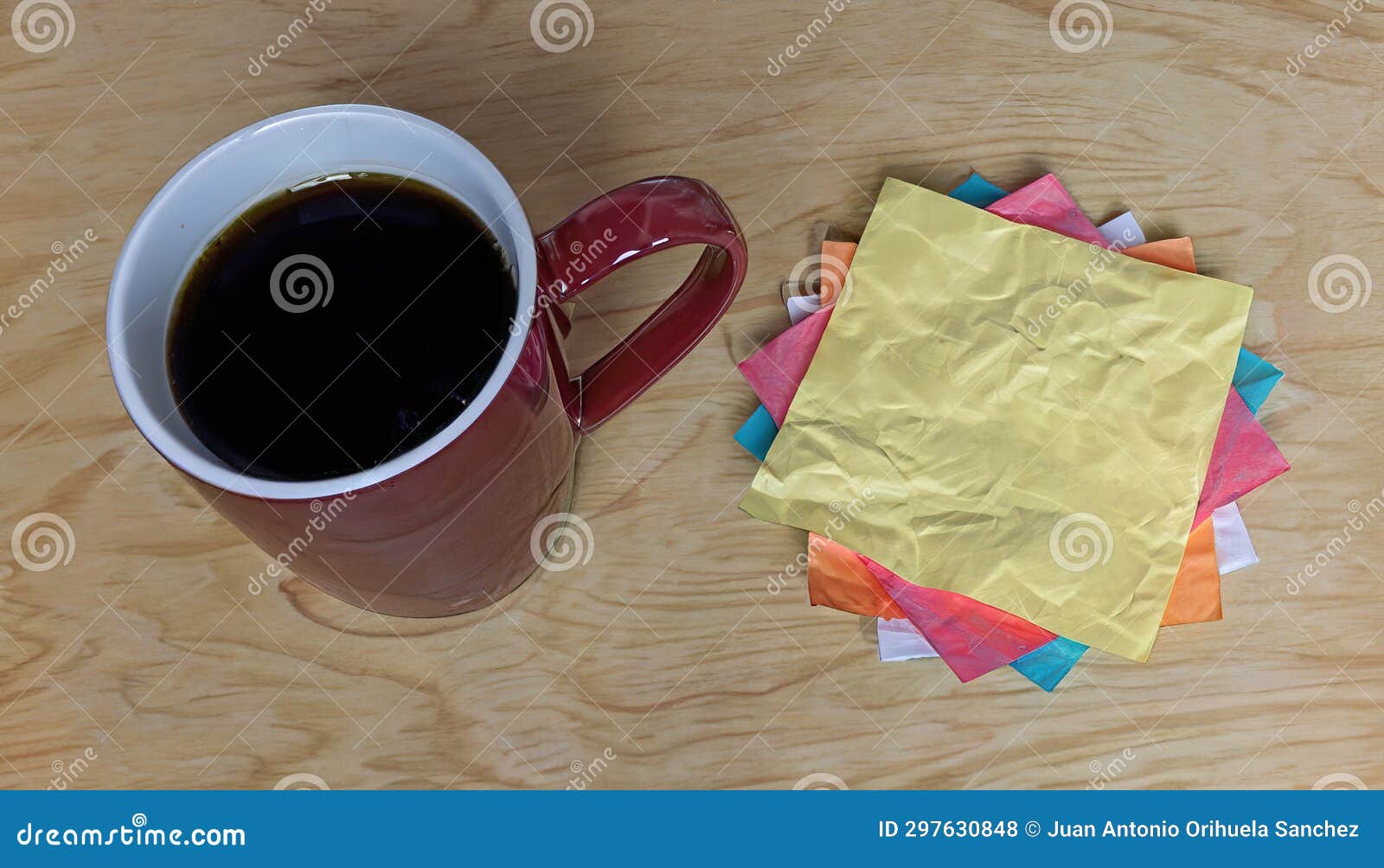 Red Cup of Coffee and a Sticky Notes with Empty Space for Text on ...