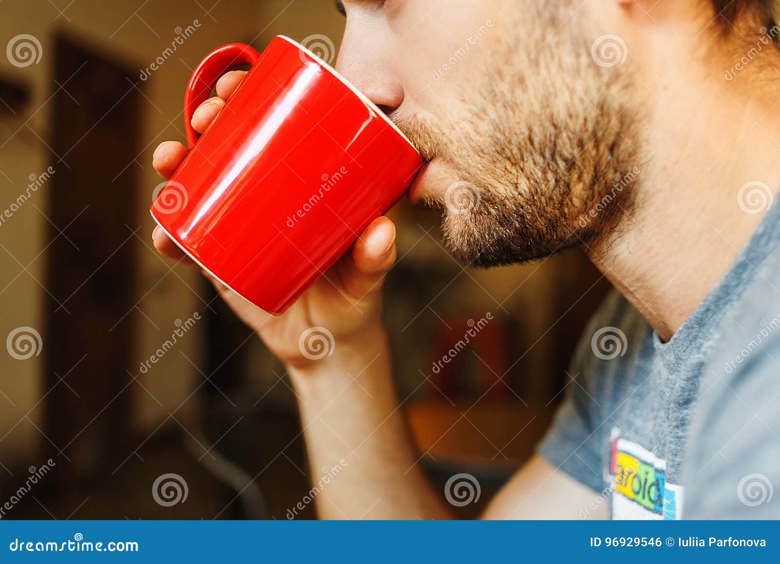 Red Cup in the Hands of a Smiling Handsome Stock Photo - Image of happy ...