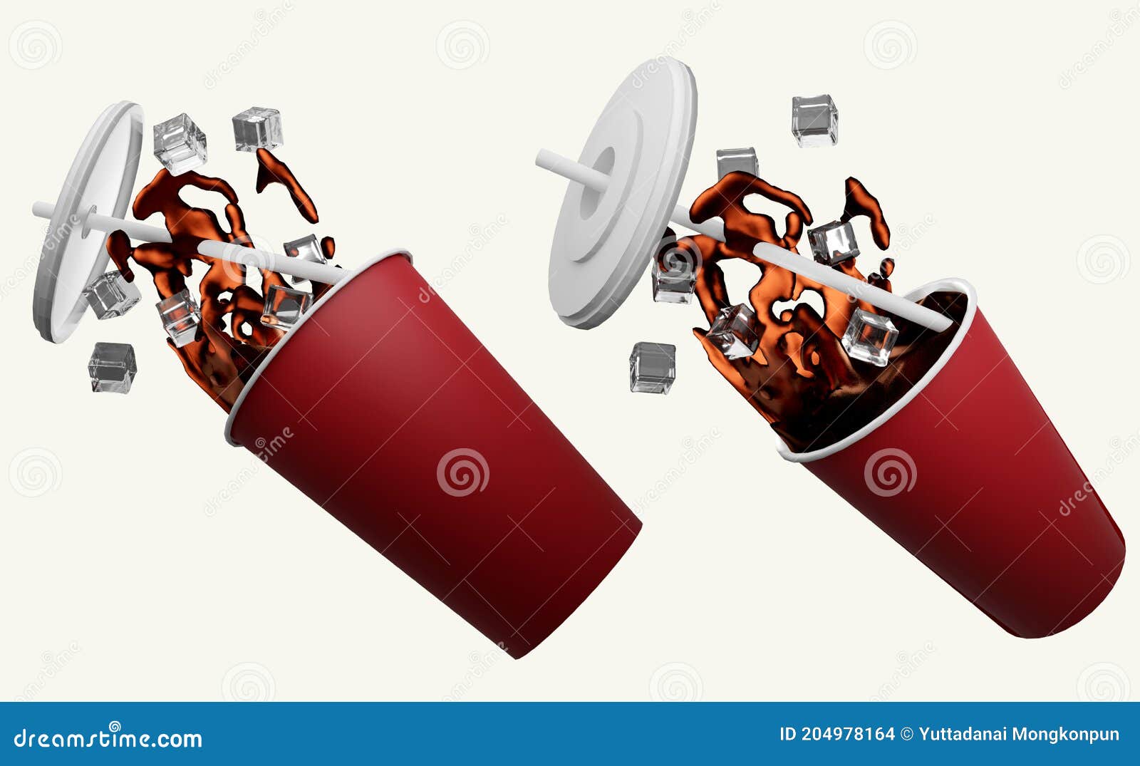 Red Cup with Soft Drink and Ice Cube Splash on White Background Stock ...