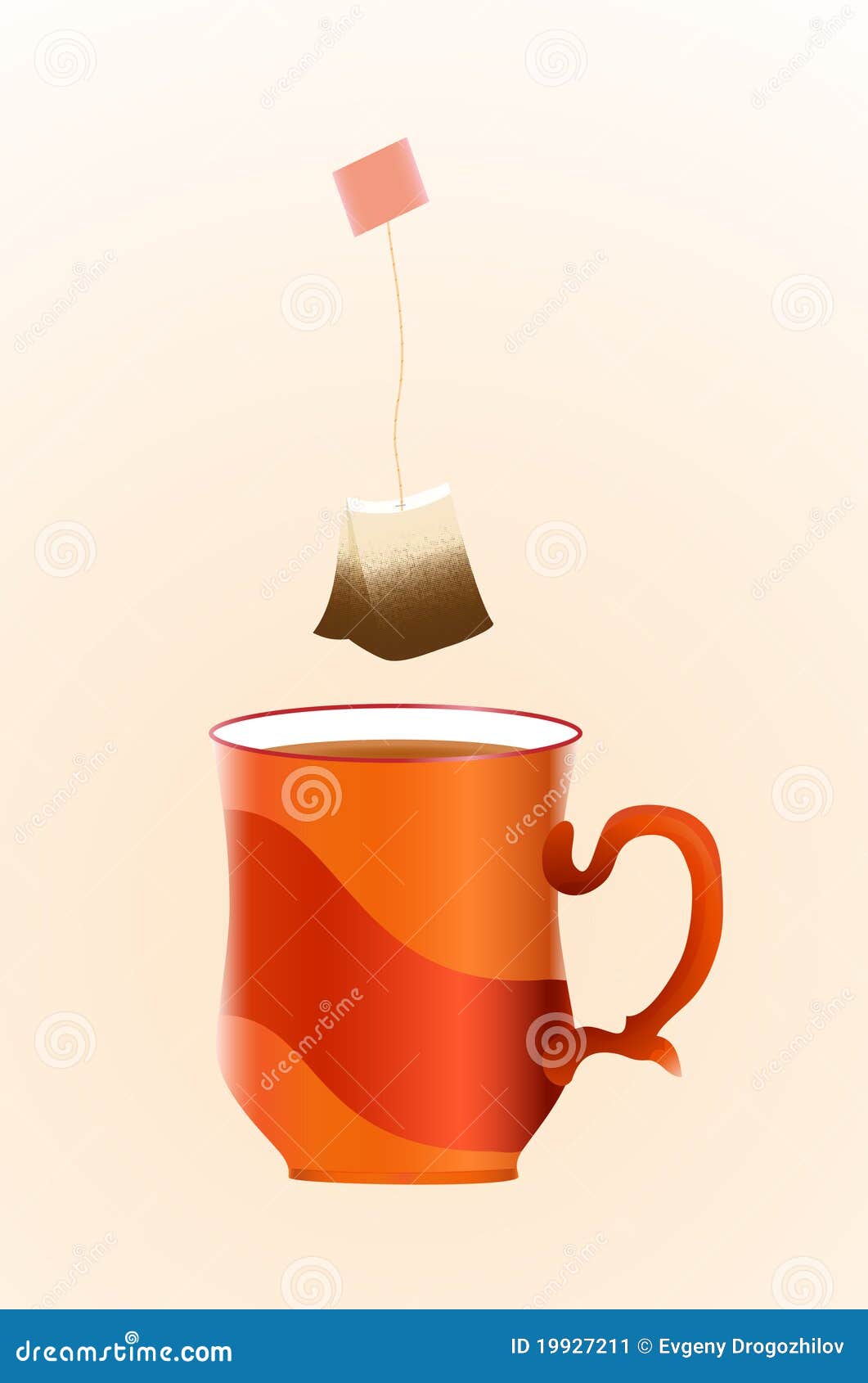 Red cup with tea bag stock illustration. Illustration of liquid - 19927211