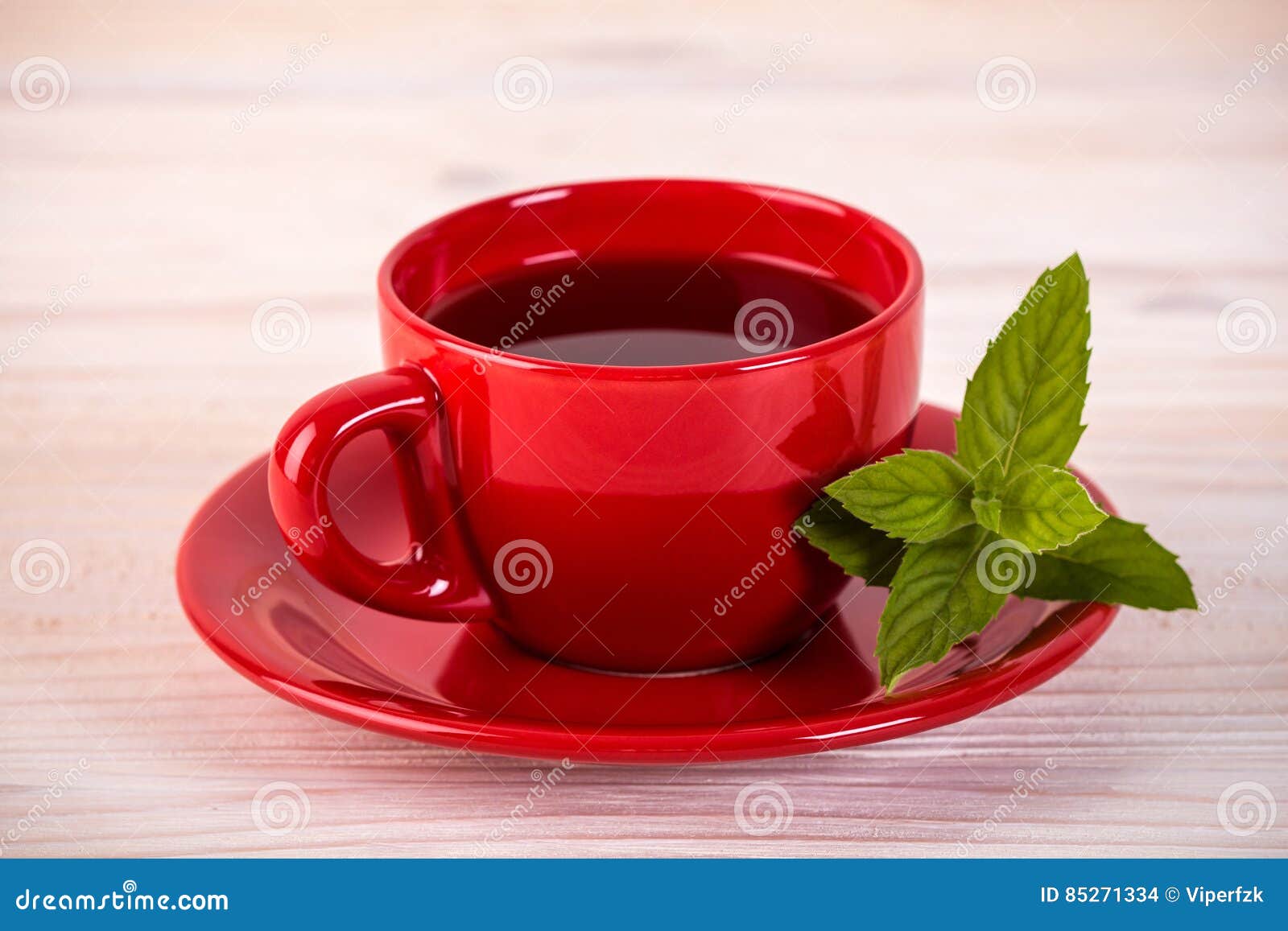 Red Cup of Tea with Green Leaves Stock Photo - Image of espresso, life ...