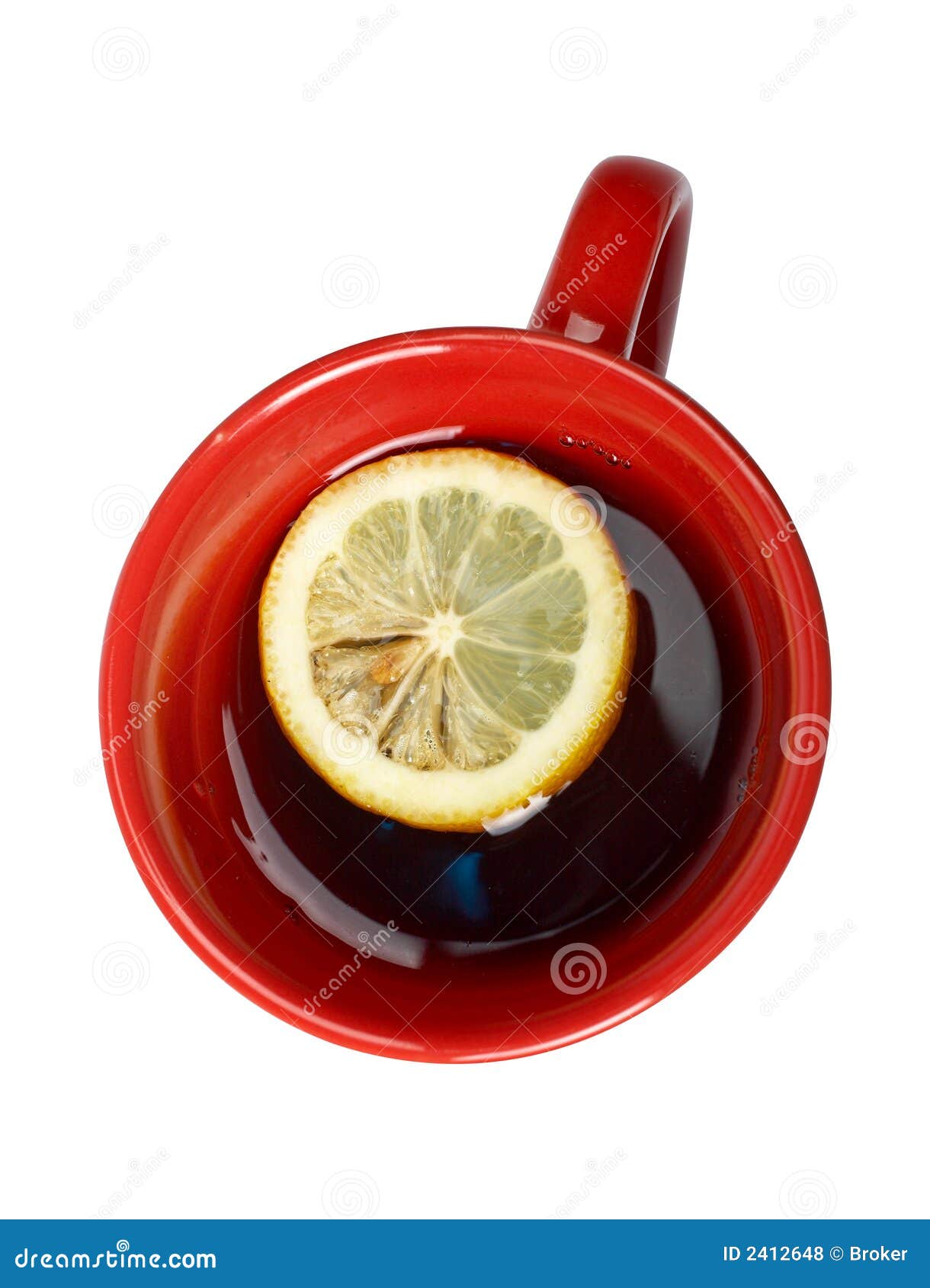 Red cup of tea with lemon stock photo. Image of drinks - 2412648