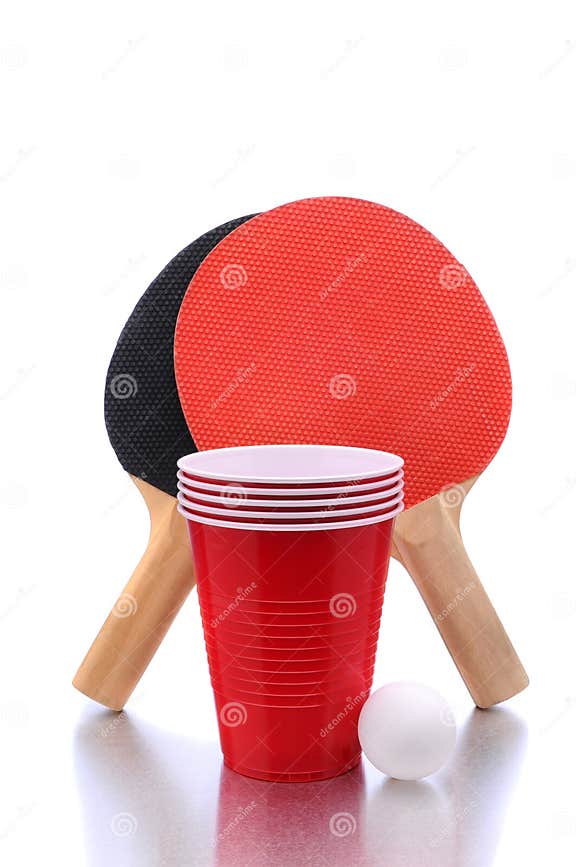 Red Cups and Ping Pong Ball Stock Image - Image of reflection, game ...