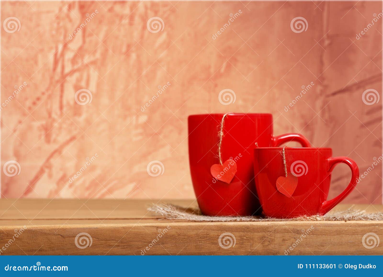Two Red Cups on Wooden Table Stock Image - Image of love, isolated ...