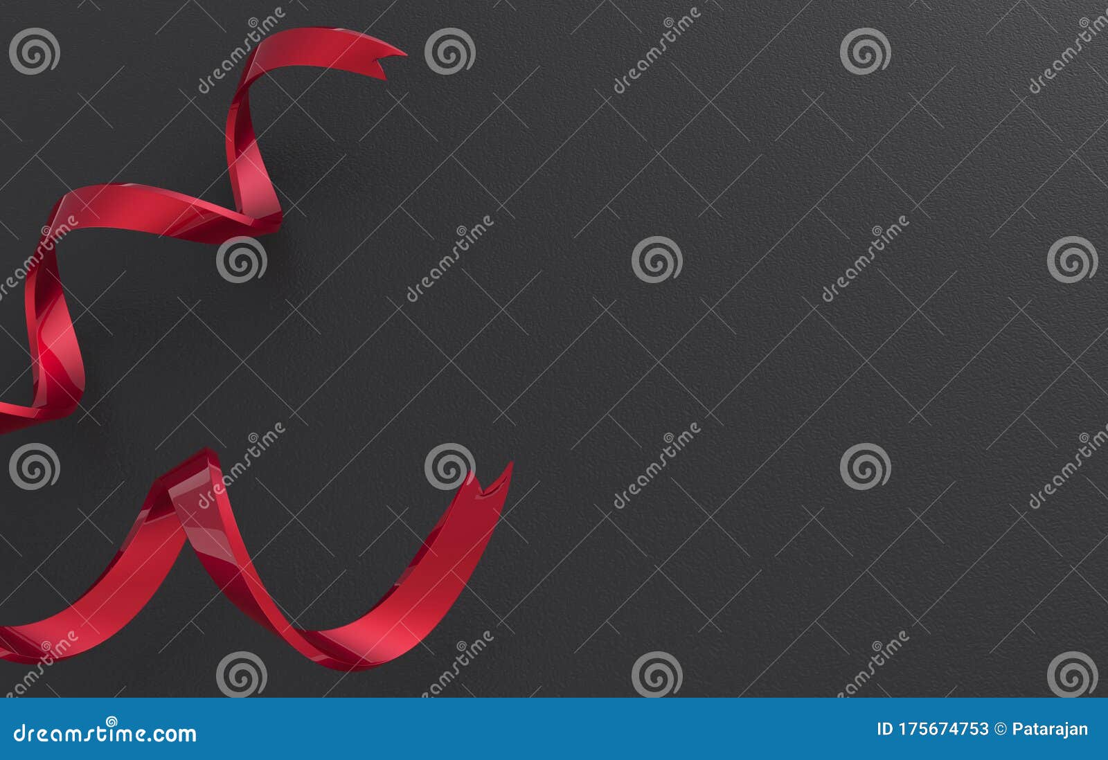 3d Rendering. Red Curl Ribbons on Black Paper Wall Background Stock ...
