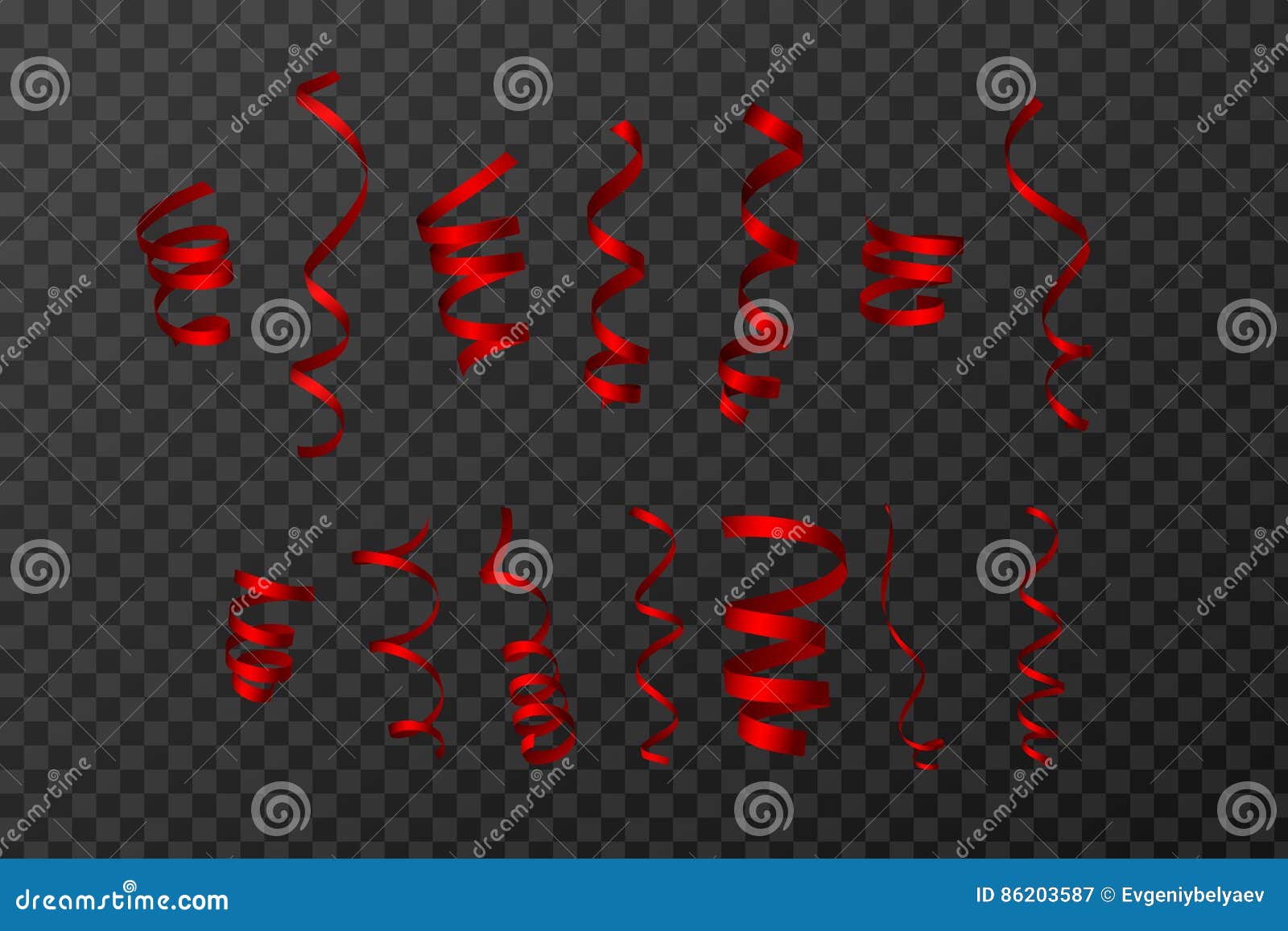 Red Curling Stream. Set Realistic Serpentine for Design. Transparent ...