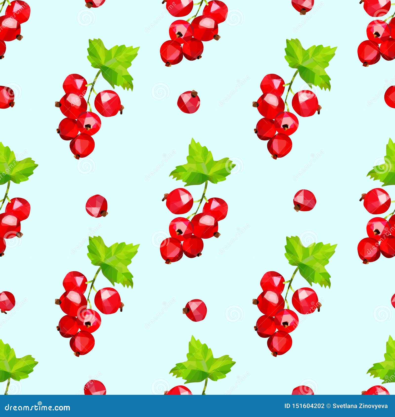 Red Currant Berries Seamless Pattern on Light Blue Background Stock ...
