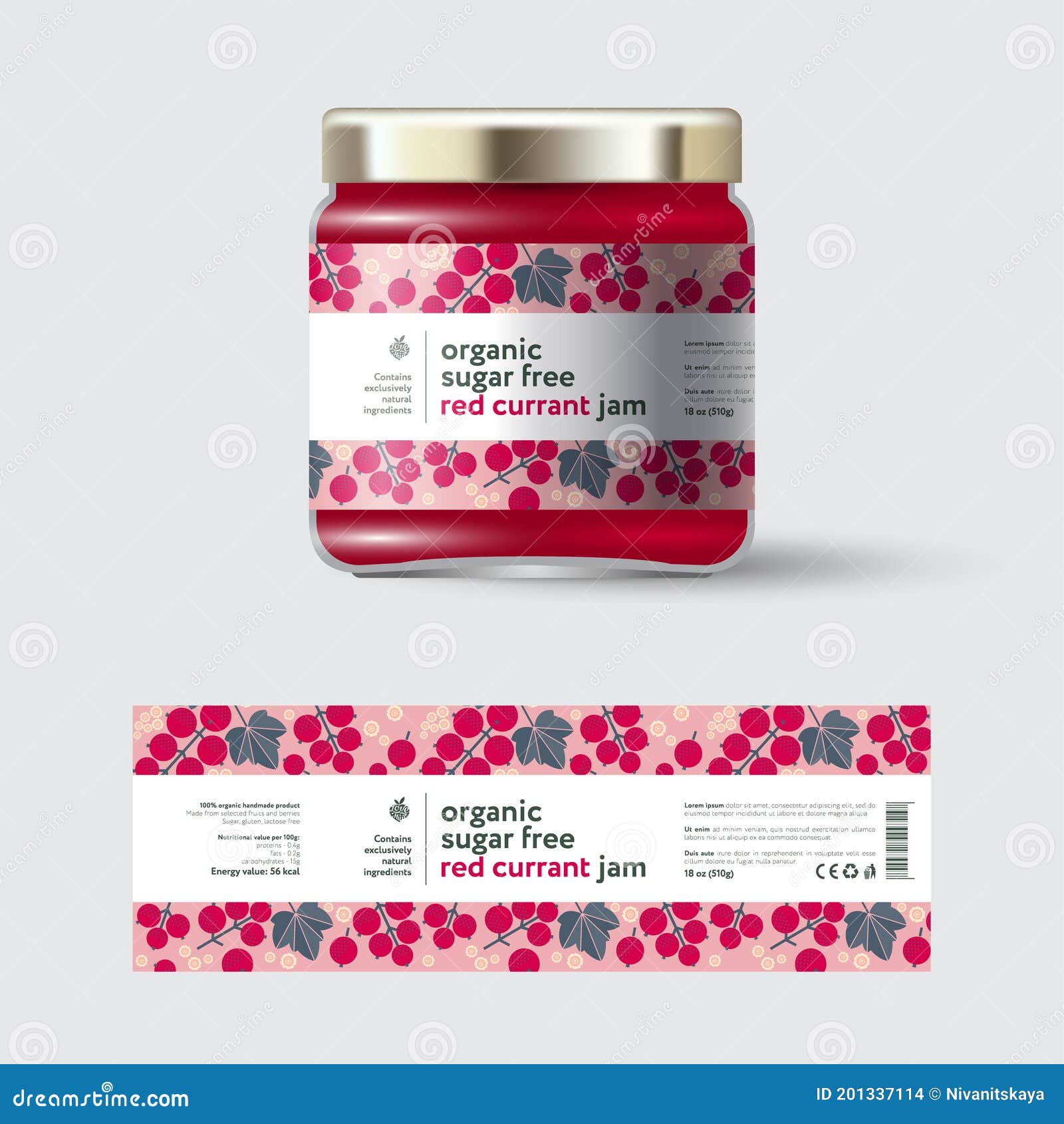 Red Currant Jam Label and Packaging. Jar with Cap with Label Stock ...