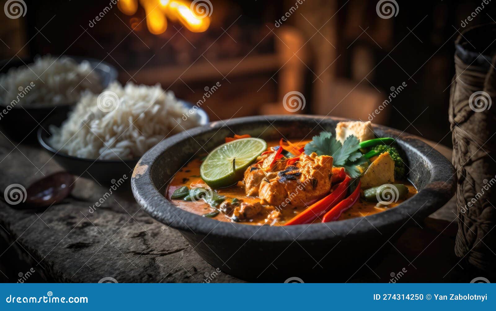 Red Curry on Stone, Blurred Background, Rustic Pub. Generative AI Stock ...