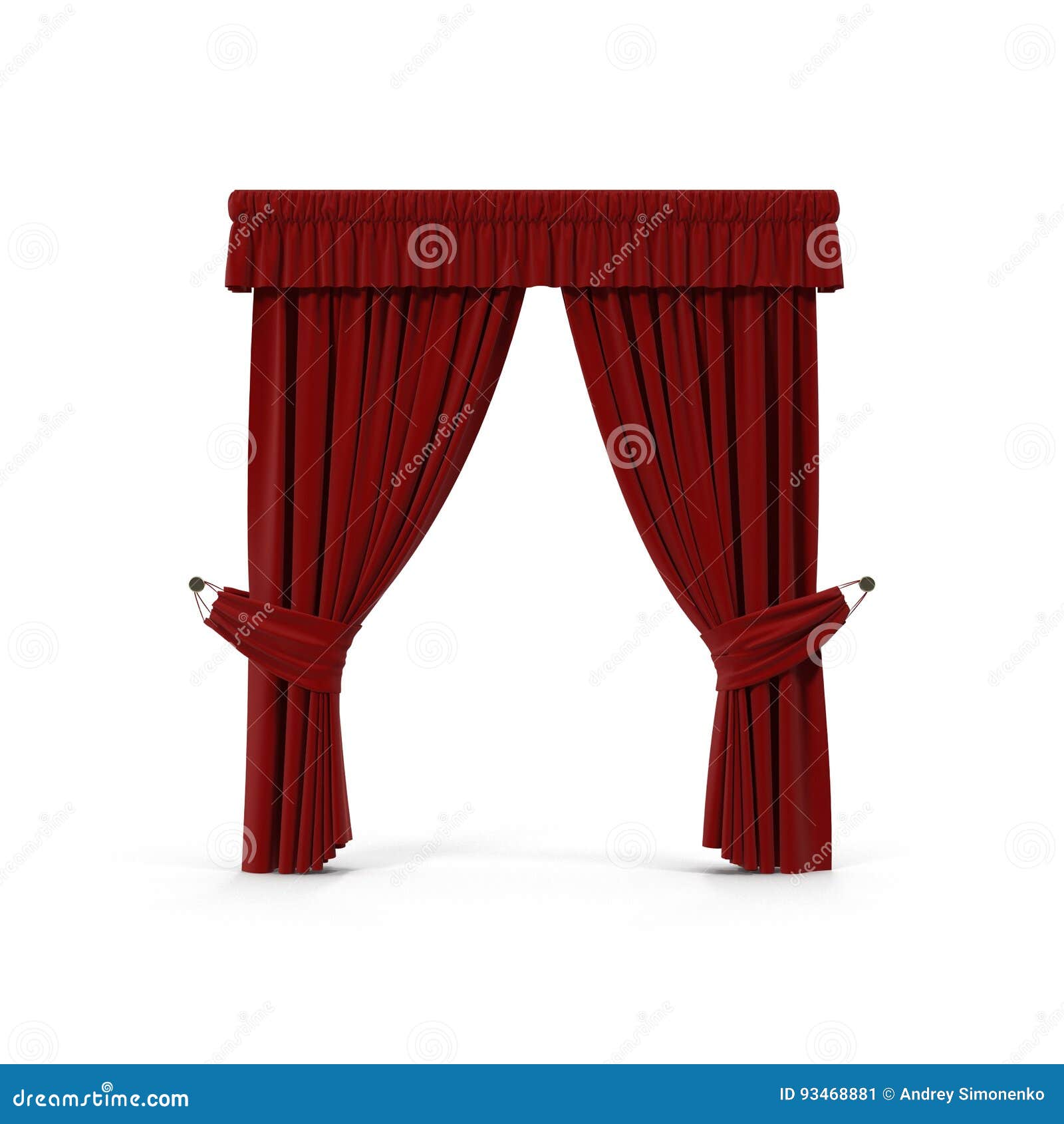 Red Curtain Isolated on a White. Front View. 3D Illustration Stock ...