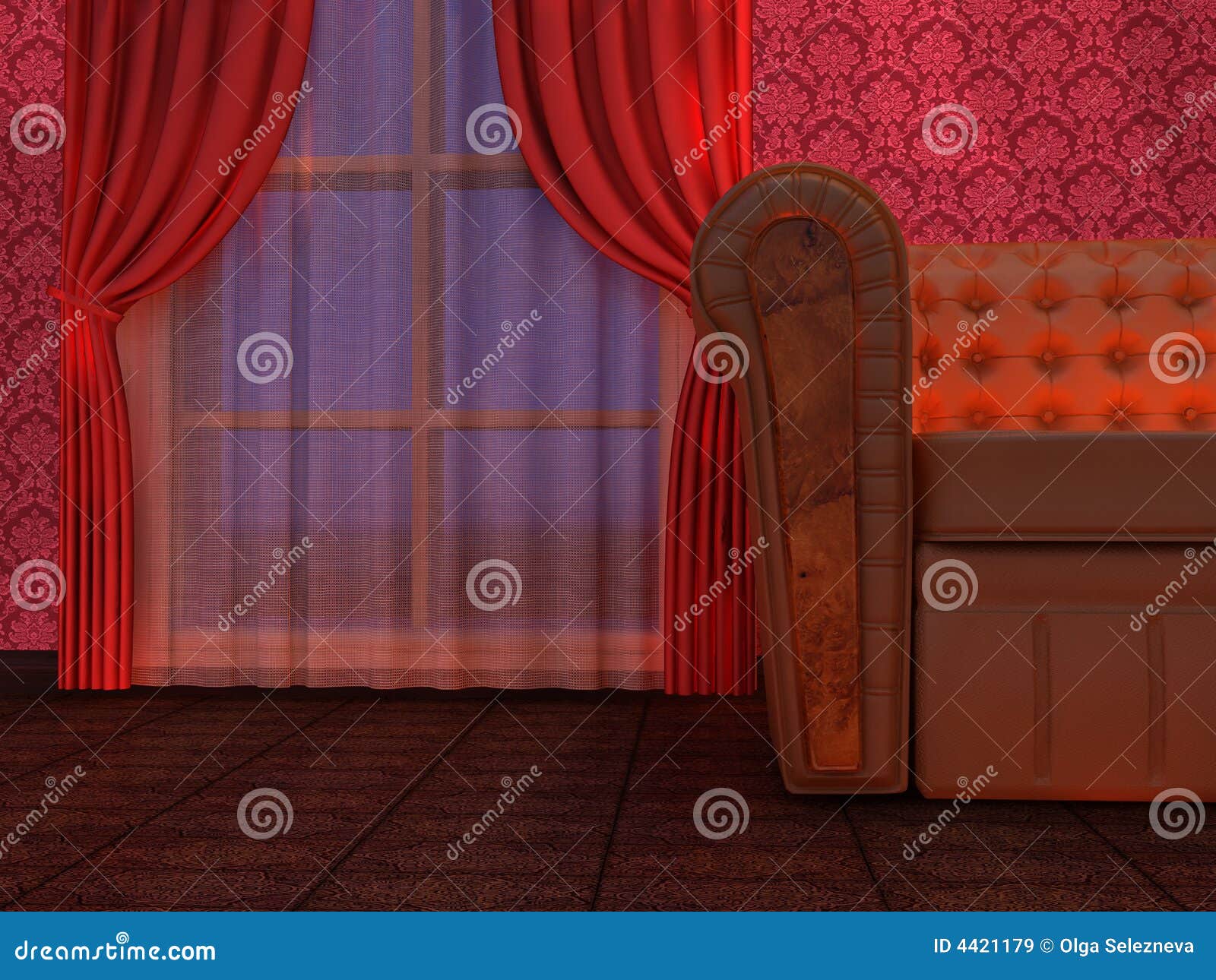 Red curtain room stock illustration. Illustration of rendered - 4421179