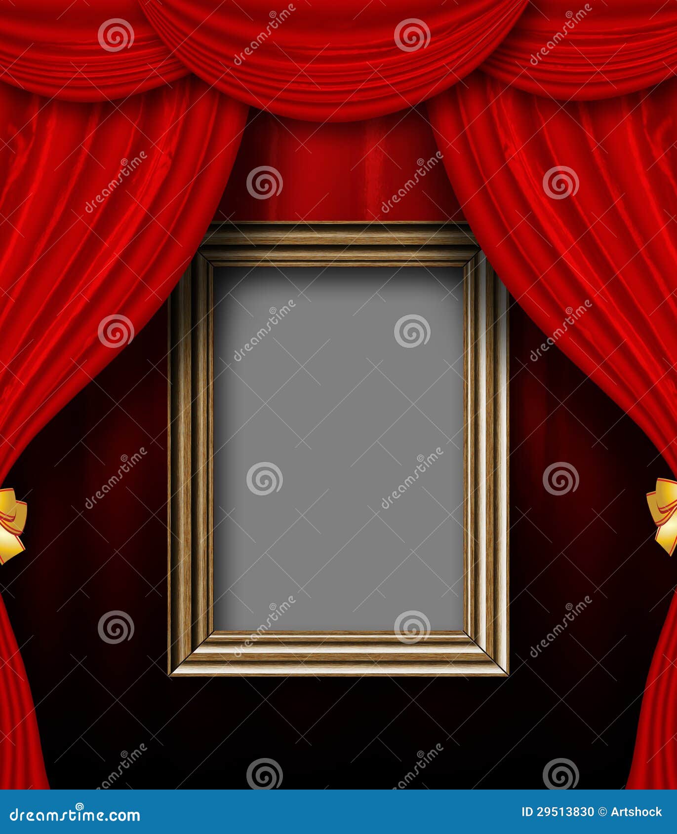 Red Curtain Room with Wooden Frame Stock Illustration - Illustration of ...