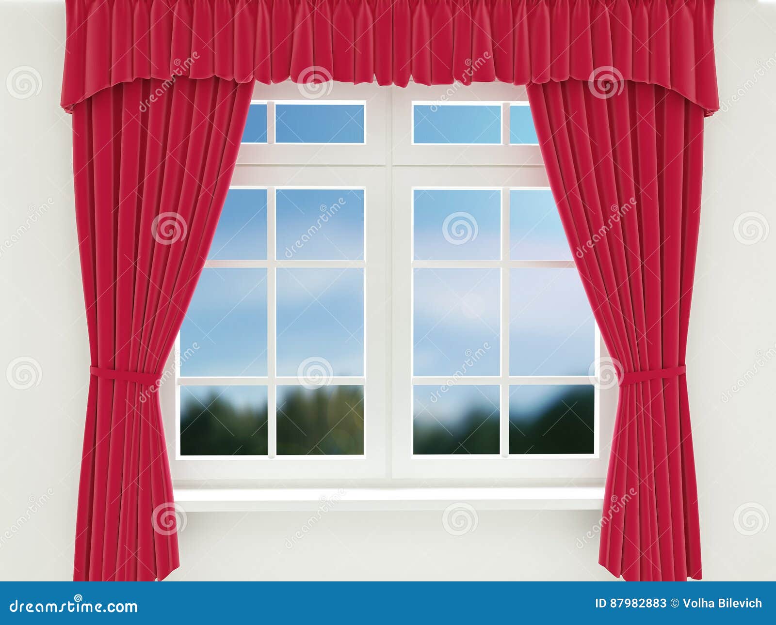 Red Curtain on the Window. 3d Render Stock Illustration - Illustration ...