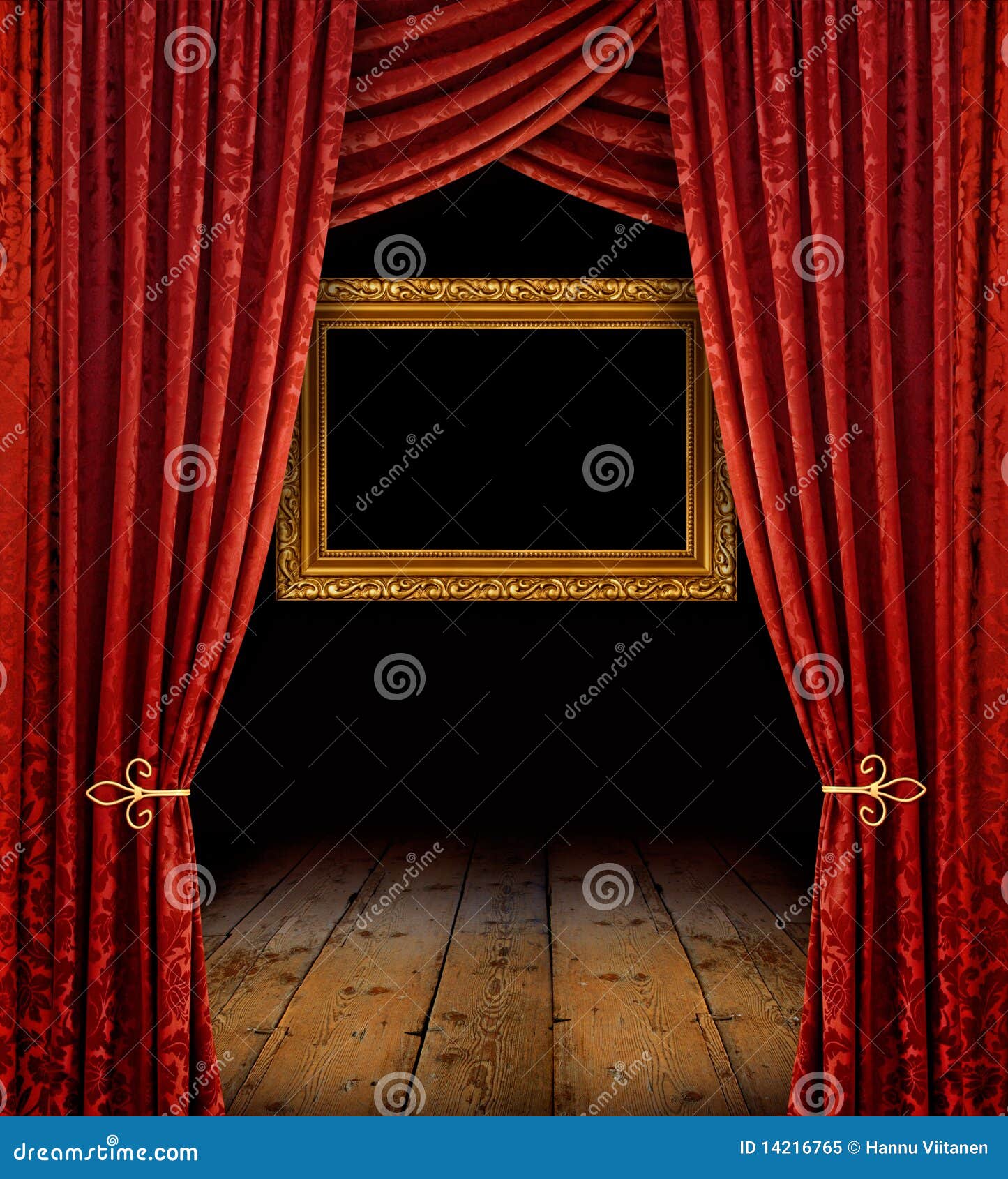 Red Curtains and Gold Frame Stock Image - Image of velvet, theatre ...