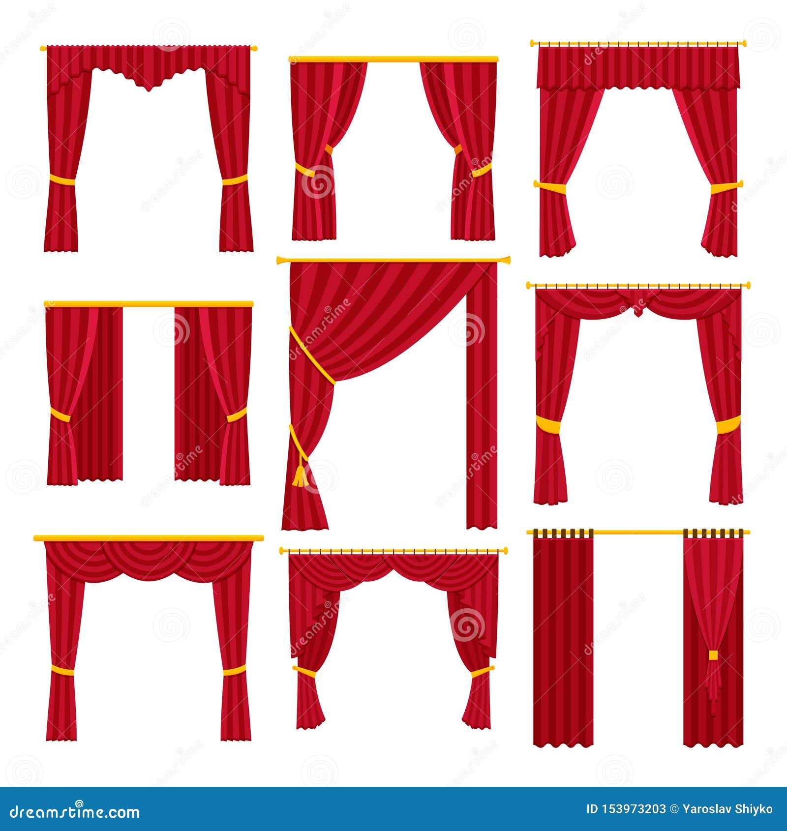 Red Curtains Set. Vector Flat Illustration Isolated Stock Vector ...