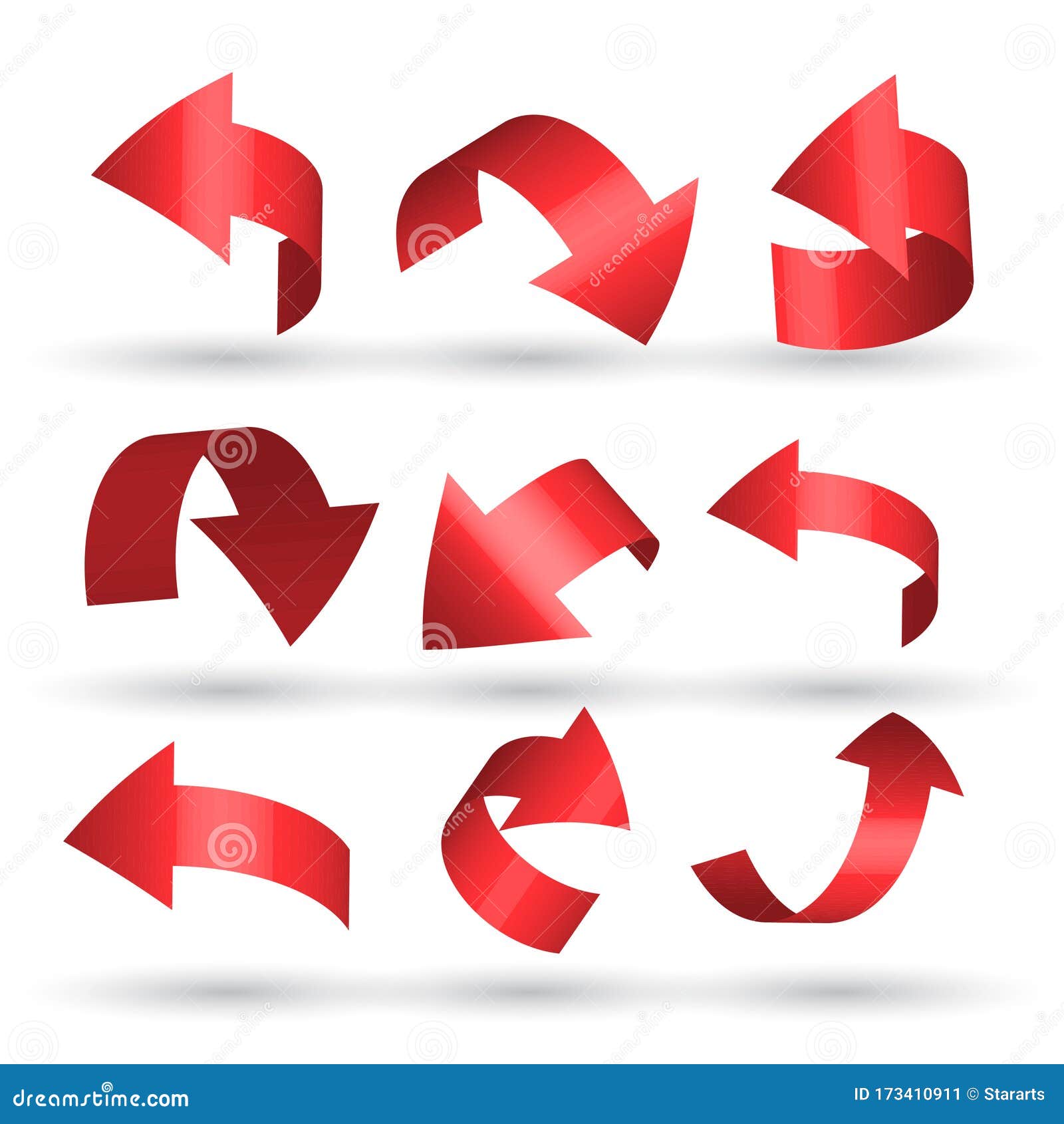 Red Curved Arrows Set in 3d Style Stock Vector - Illustration of ...