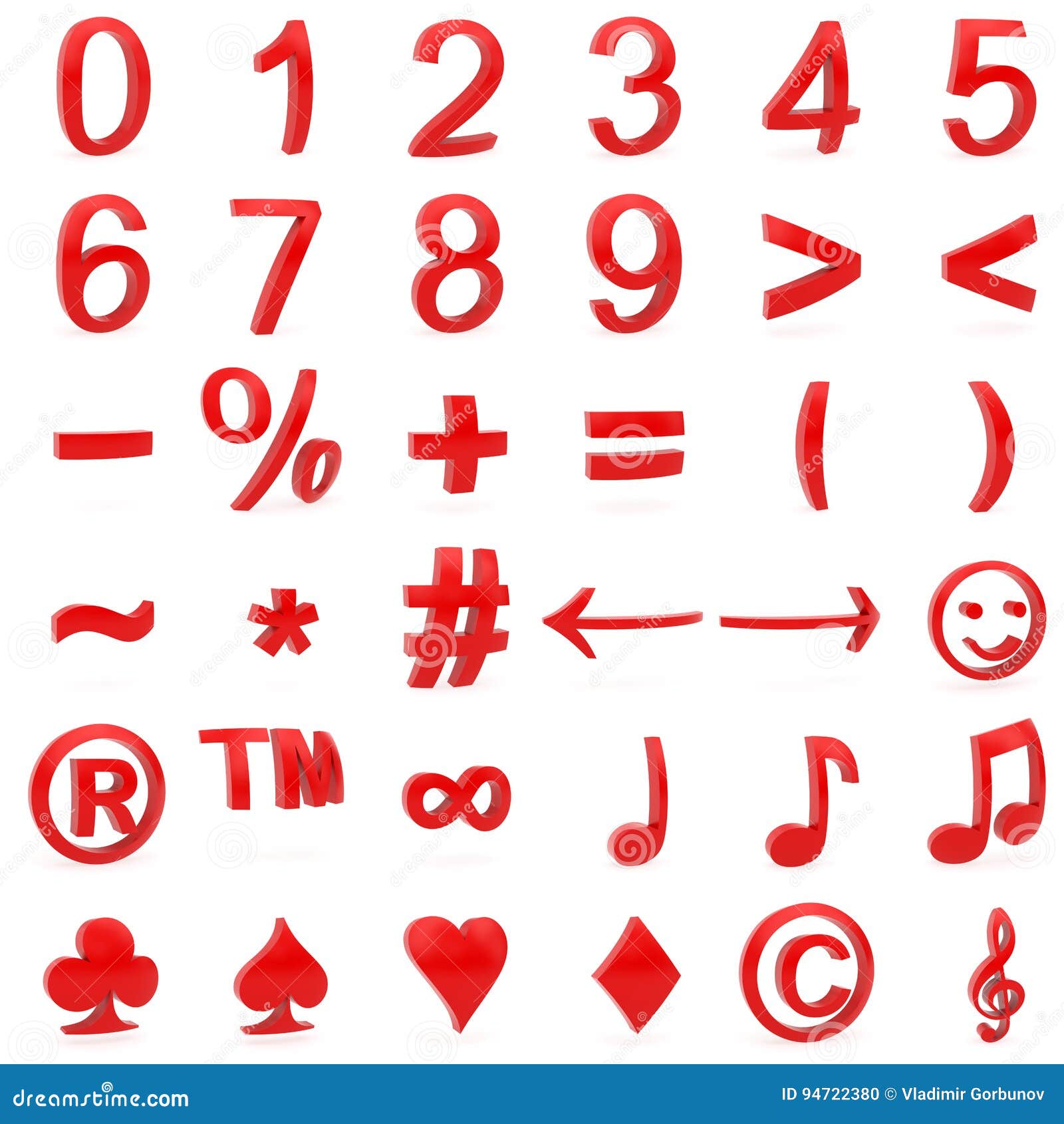 Red Curved 3D Numbers and Symbols Stock Illustration - Illustration of ...