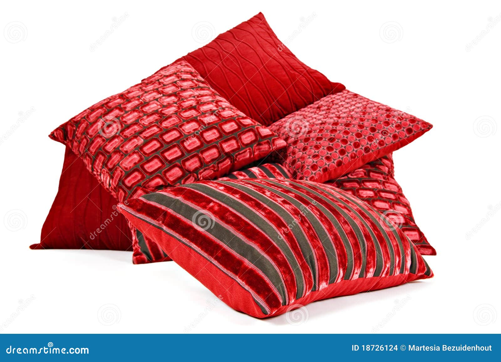 Red Cushions Stacked Up on a White Background Stock Photo - Image of ...