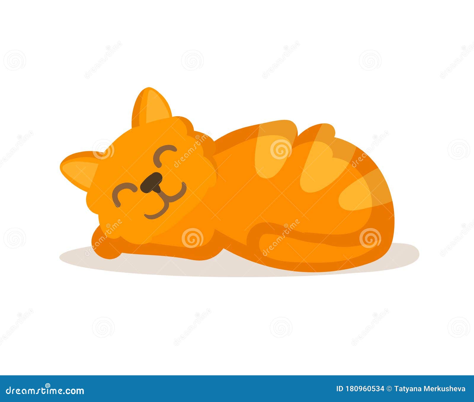 Red Cute Funny Cat Sleeping Cartoon Character Flat Vector