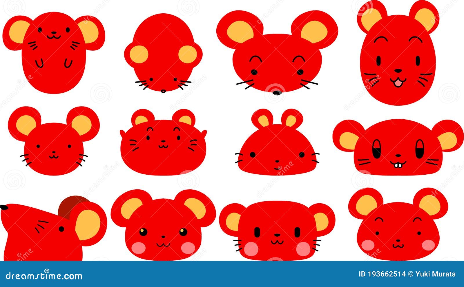 Red Cute mouse face set stock vector. Illustration of cute - 193662514