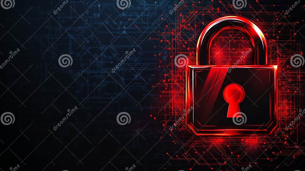 Red Cyber Security Lock, Digital Circuit Background Data Encryption ...