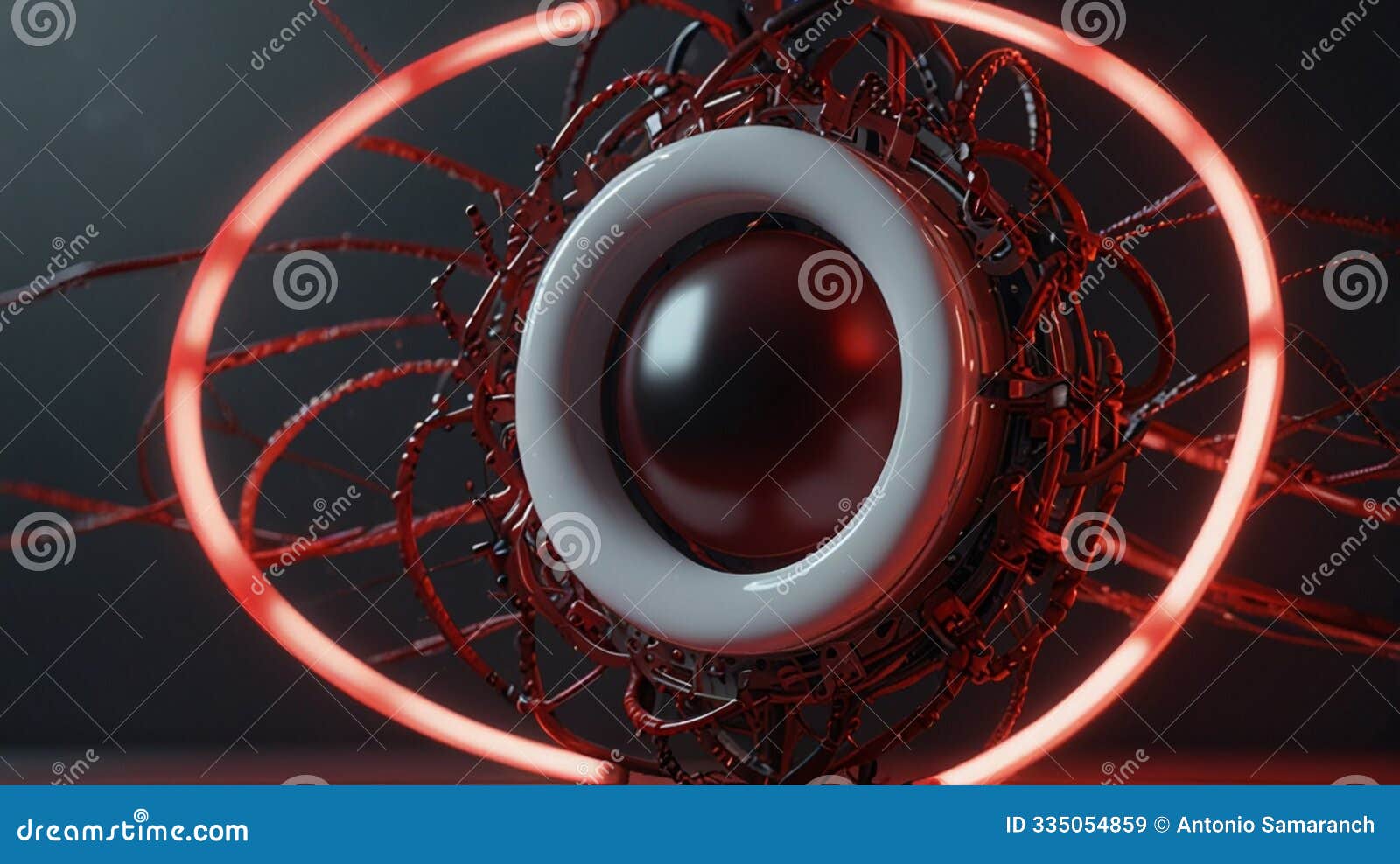 Red Cyborg Eye with Wires Around Stock Illustration - Illustration of ...