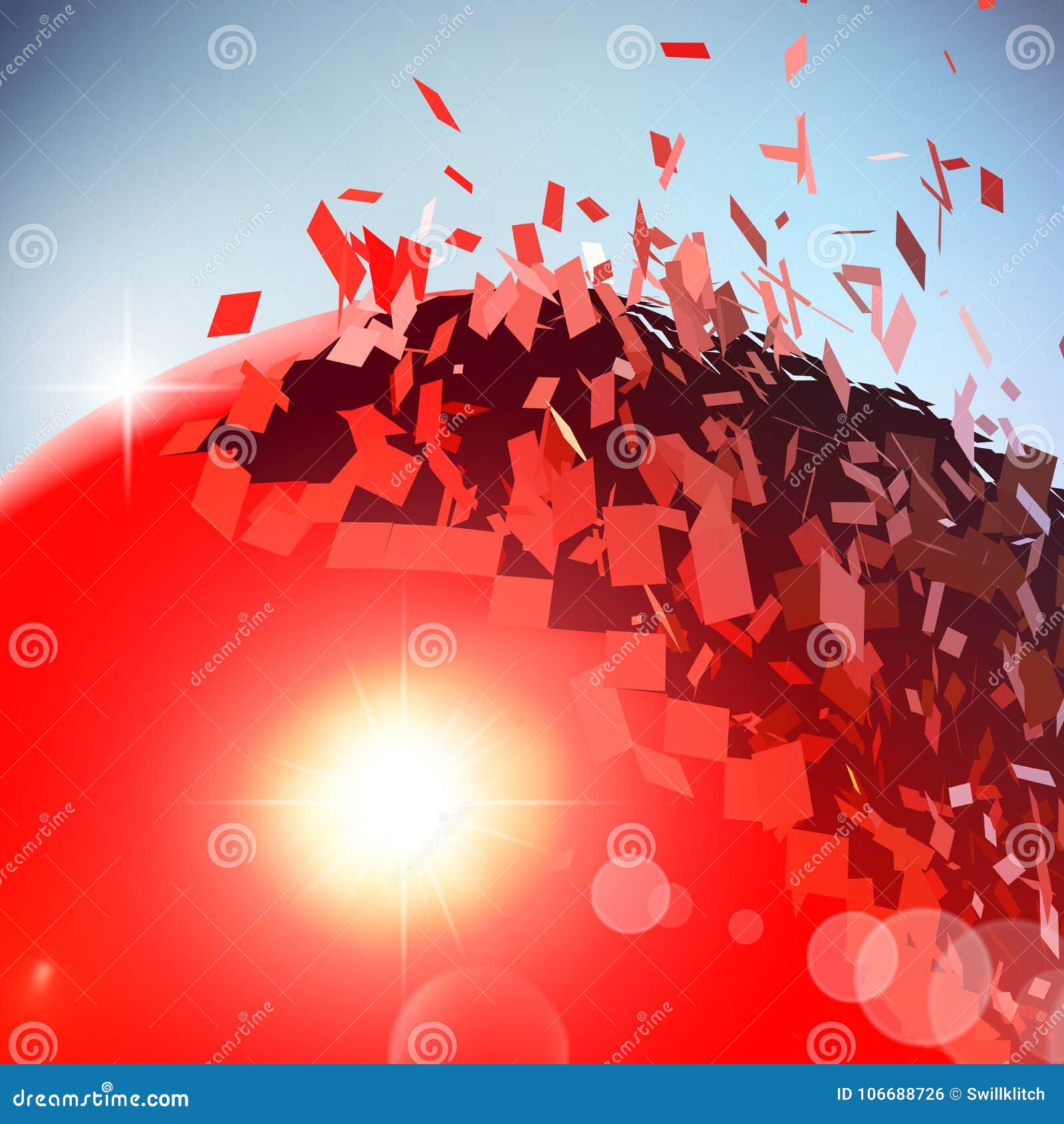 Red 3D Ball Exploded Into Pieces Cartoon Vector | CartoonDealer.com ...