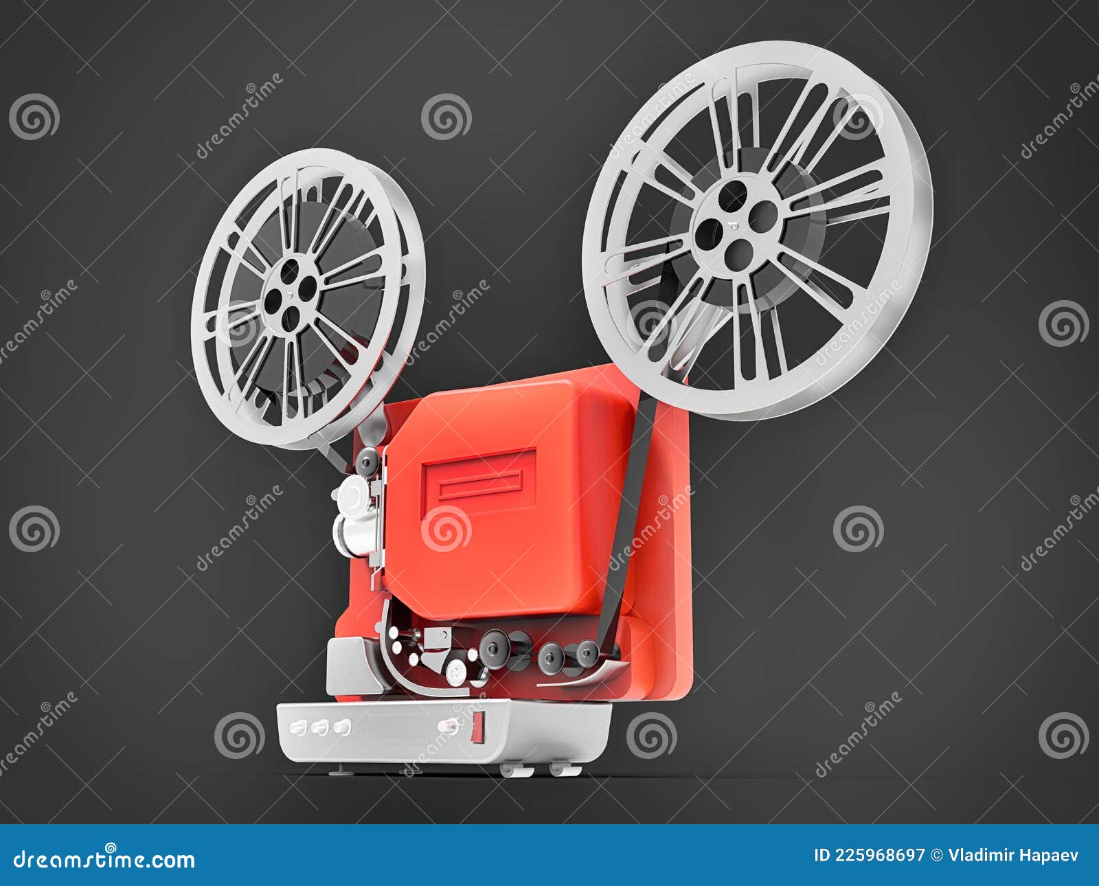 Red 3d Cinema Film Projector Isolated on Gray Background. 3d Rendering ...