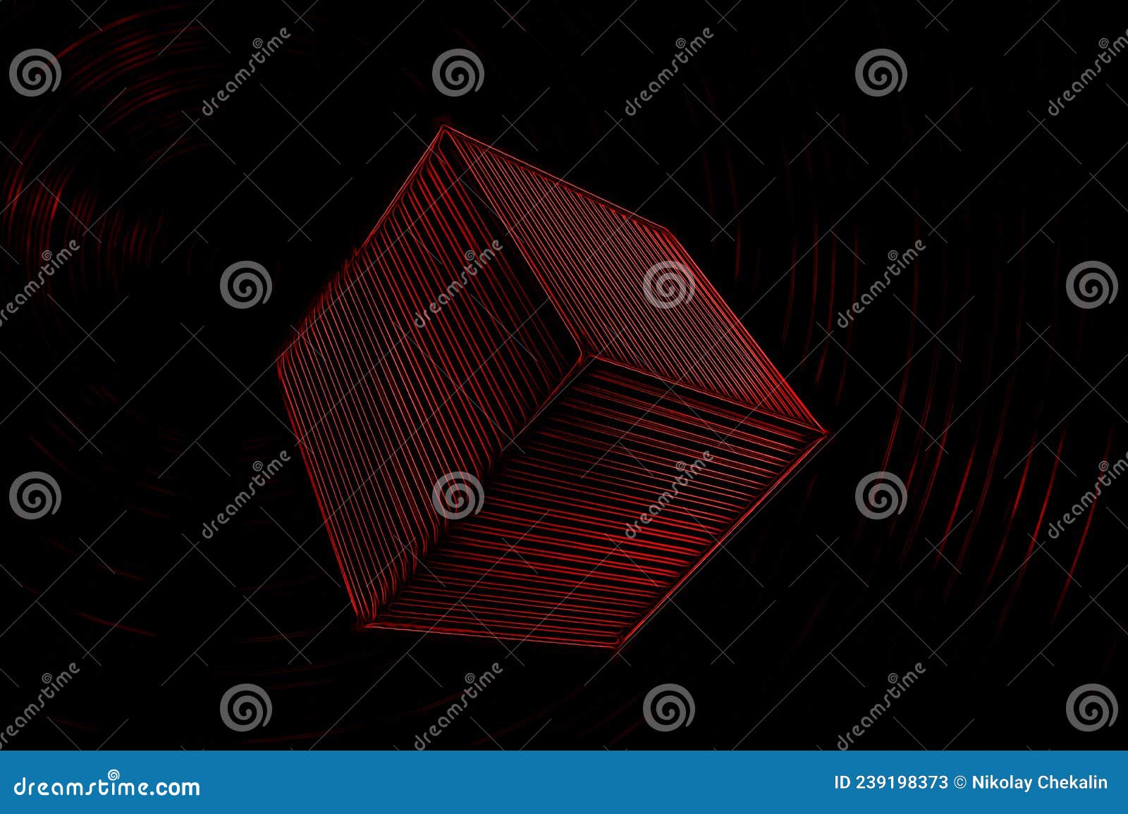 Red 3D Cube on a Black Background with Barely Visible Rings Stock ...