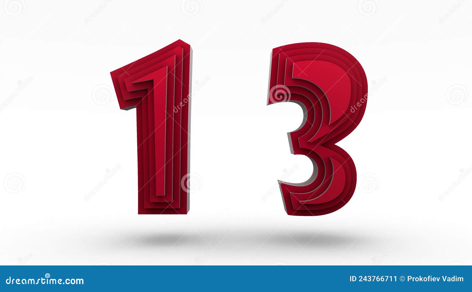 Red 3D Number 13 on a White Background Stock Illustration ...