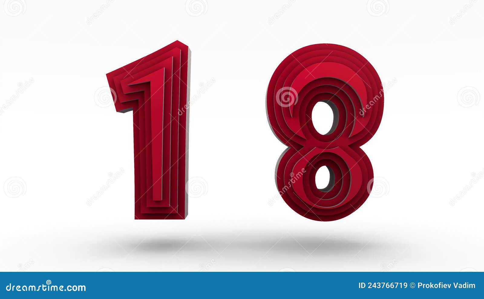 Red 3D Number 18 on a White Background Stock Illustration ...