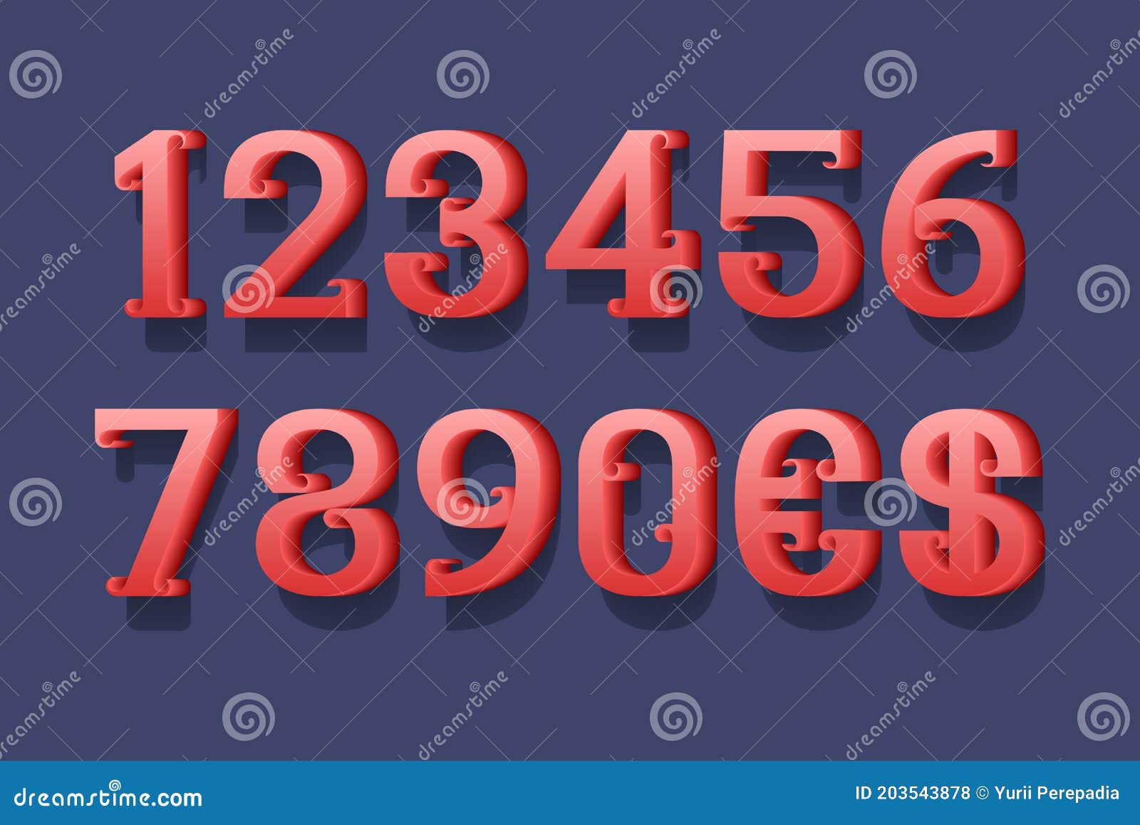 Red 3d Numbers and Currency Signs with Curly Serifs Stock Vector ...