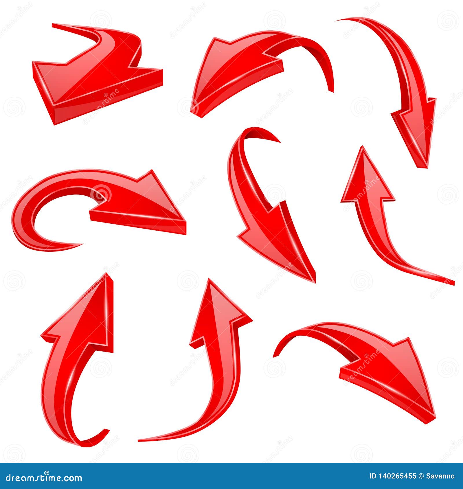 Red 3d Shiny Arrows. Set Of Bent Icons Stock Vector - Illustration of ...