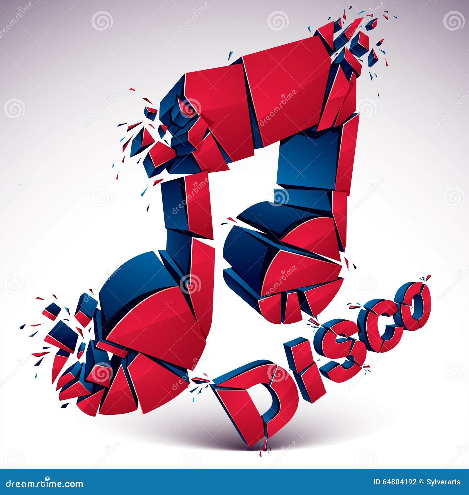 Red 3d Vector Musical Note Broken into Pieces, Explosion Effect. Stock ...