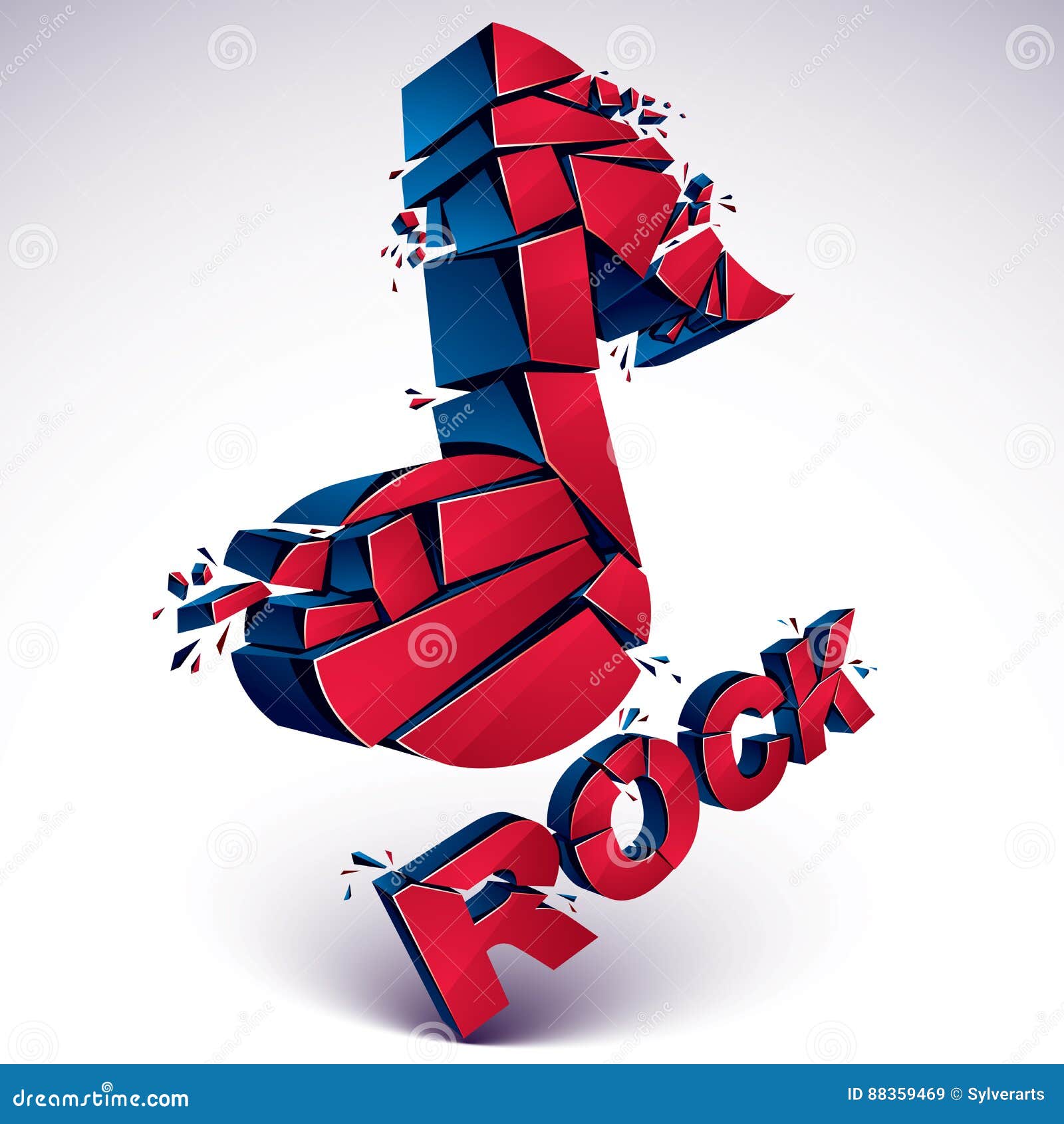 Red 3d Vector Musical Note Broken into Pieces, Explosion Effect. Stock ...