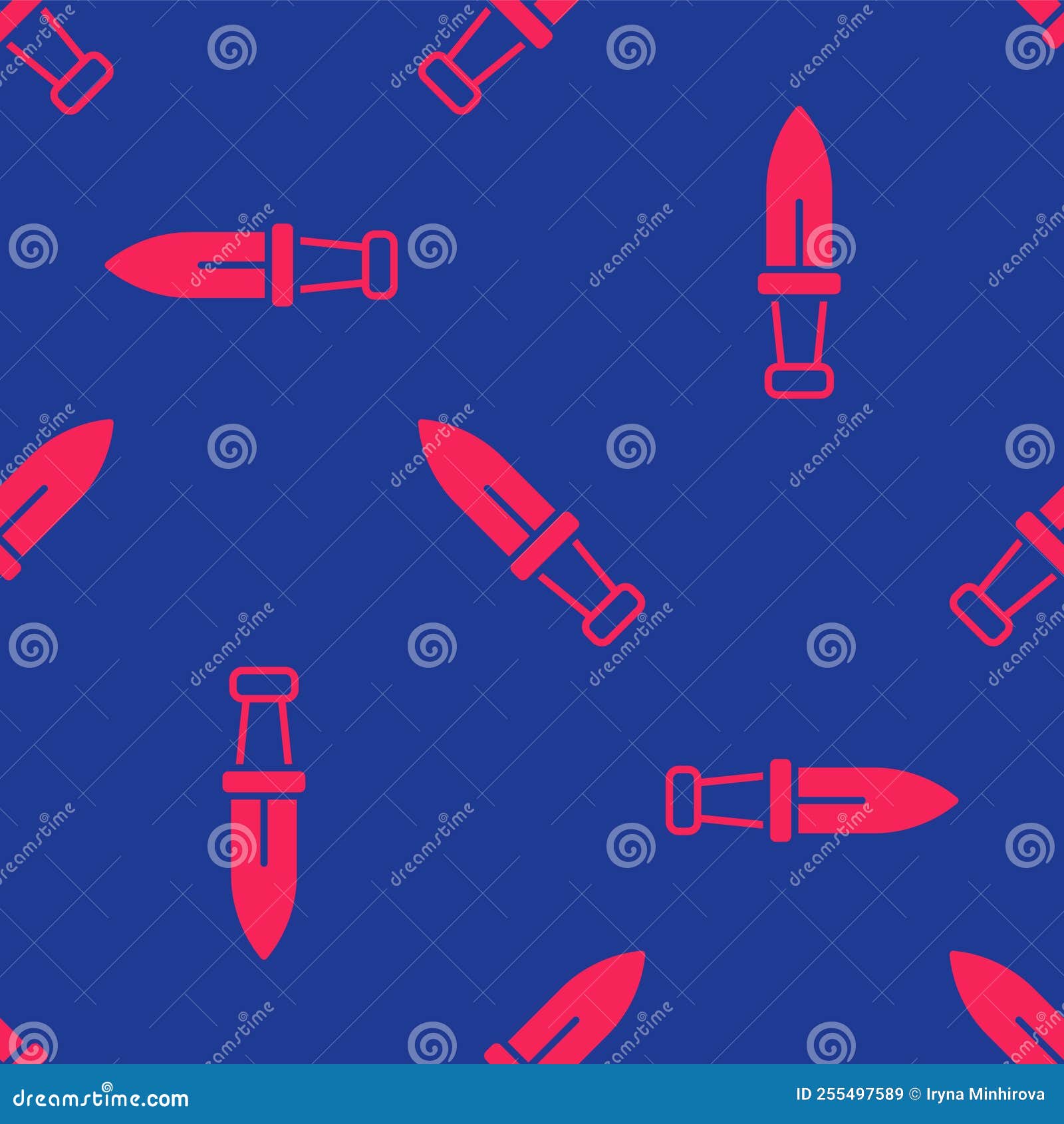 Red Dagger Icon Isolated Seamless Pattern on Blue Background. Knife ...