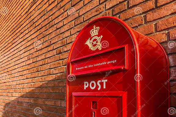 A Red Danish Mailbox on a Brick Wall Editorial Stock Image - Image of ...