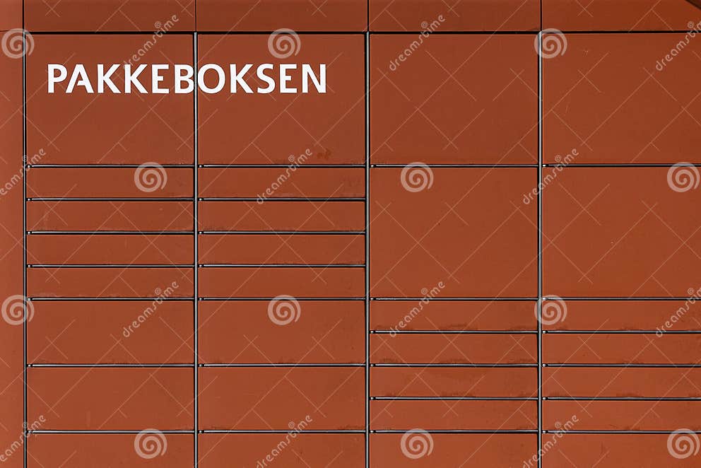 A Red Danish Wall of Boxes for Recieving Packages Stock Photo - Image ...