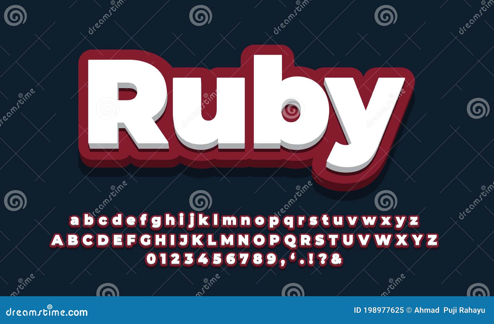 Red Dark with White 3d Font Effect or Text Styles Design Stock Vector ...