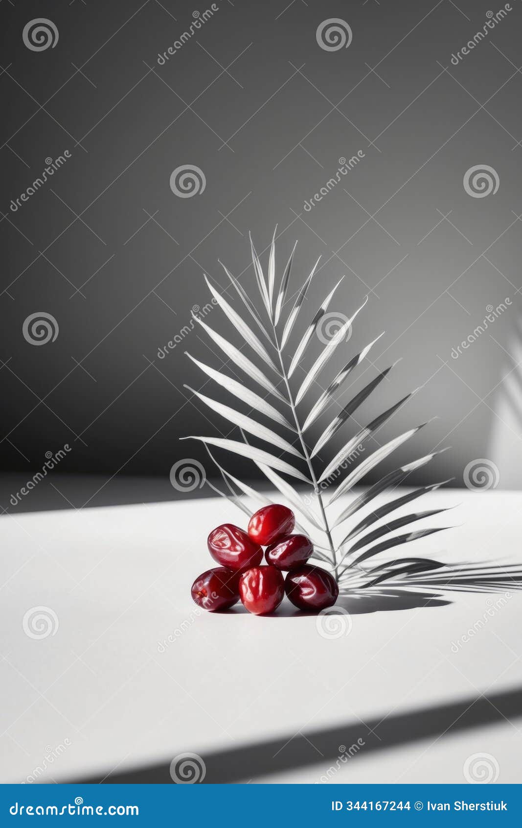 Red Dates and Palm Leaves on a Dark Background. Stock Photo - Image of ...