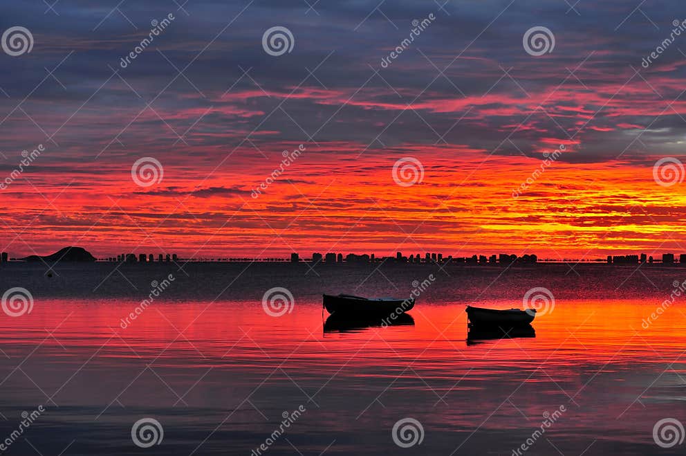 Red Dawn over the Lagoon stock image. Image of seascape - 17081137
