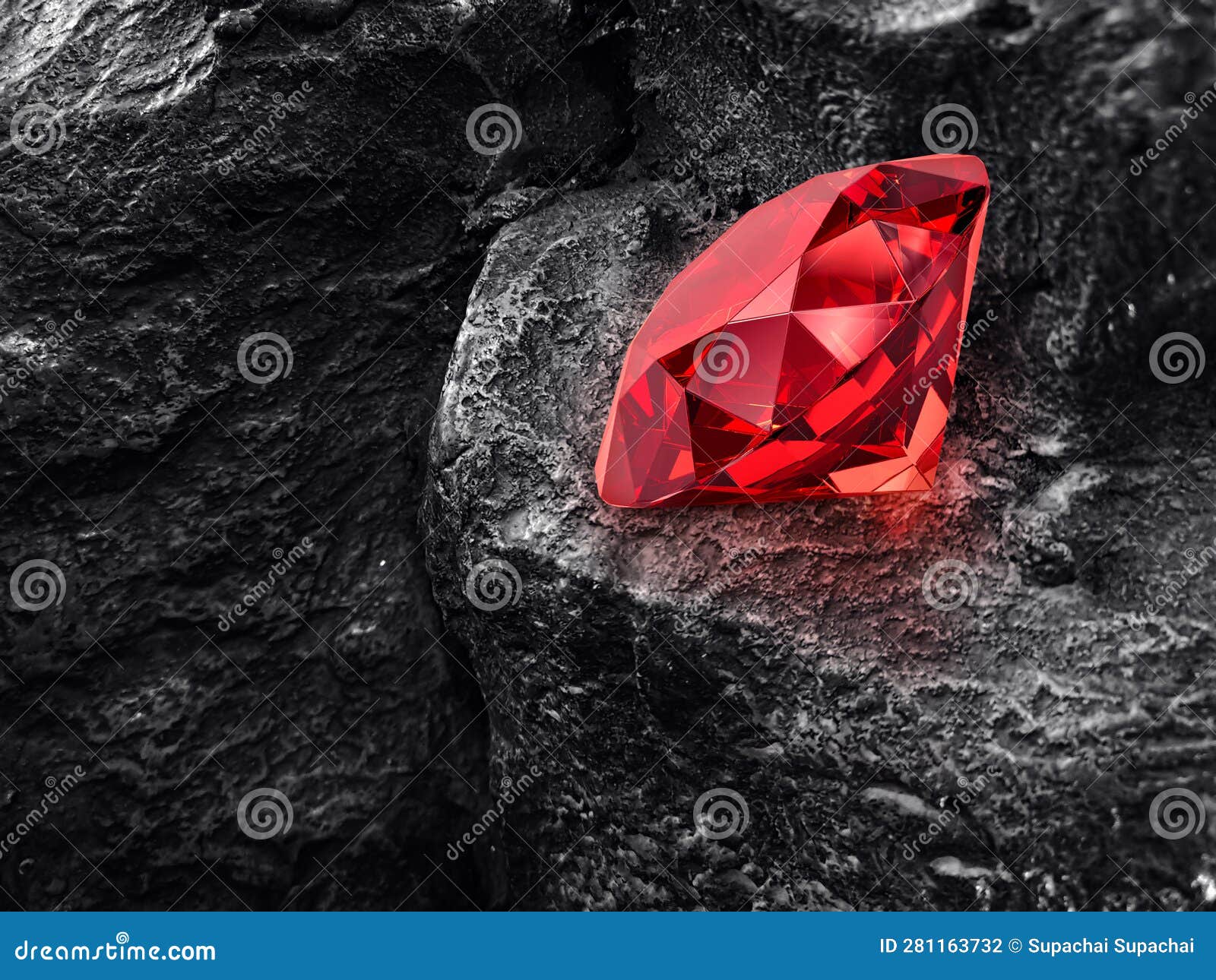 Red Dazzling Diamond on Black Coal Background Stock Photo - Image of ...