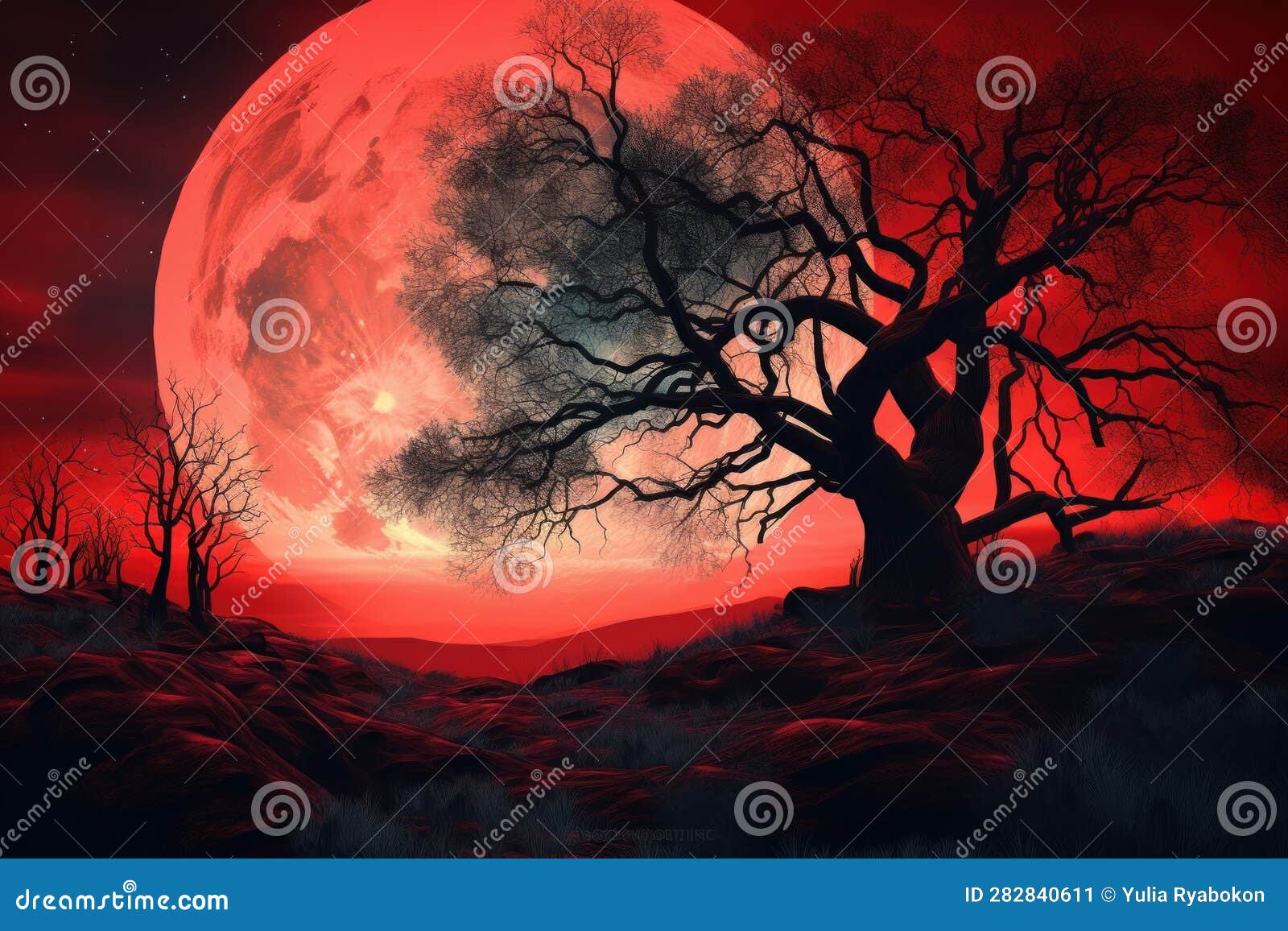 Red Dead Tree Moon. Generate Ai Stock Illustration - Illustration of ...