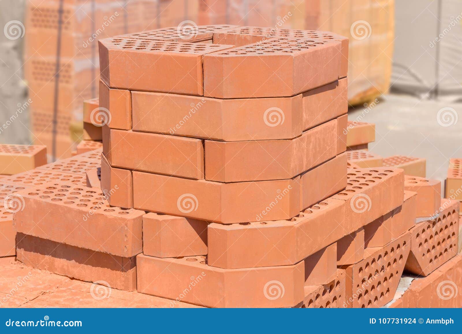 Red Decorative Bricks with Bevelled Angle on an Outdoor Warehouse Stock ...