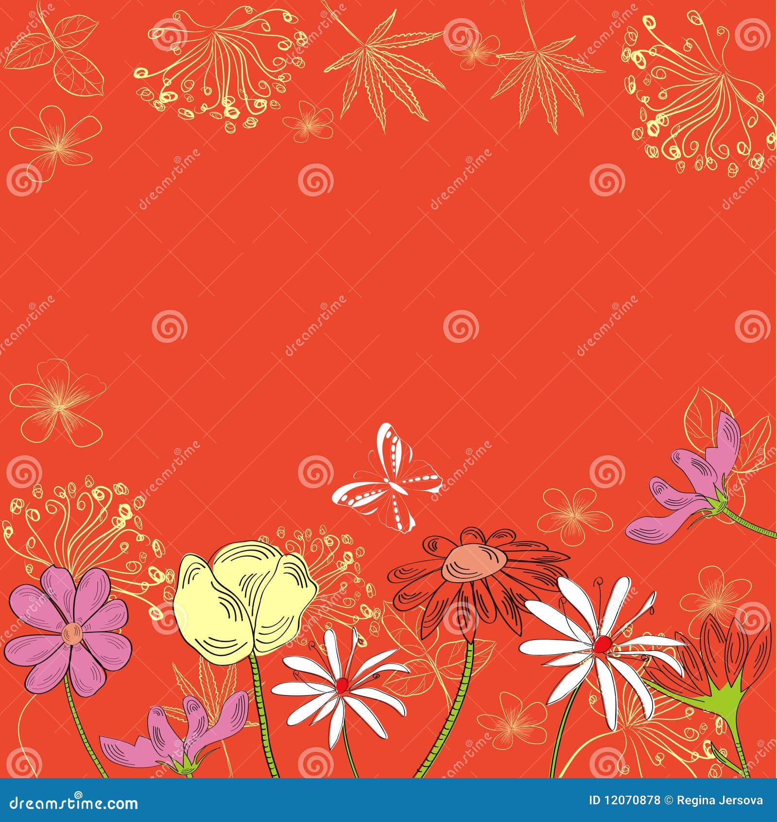 Red Decorative Card with Flowers Stock Vector - Illustration of bloom ...