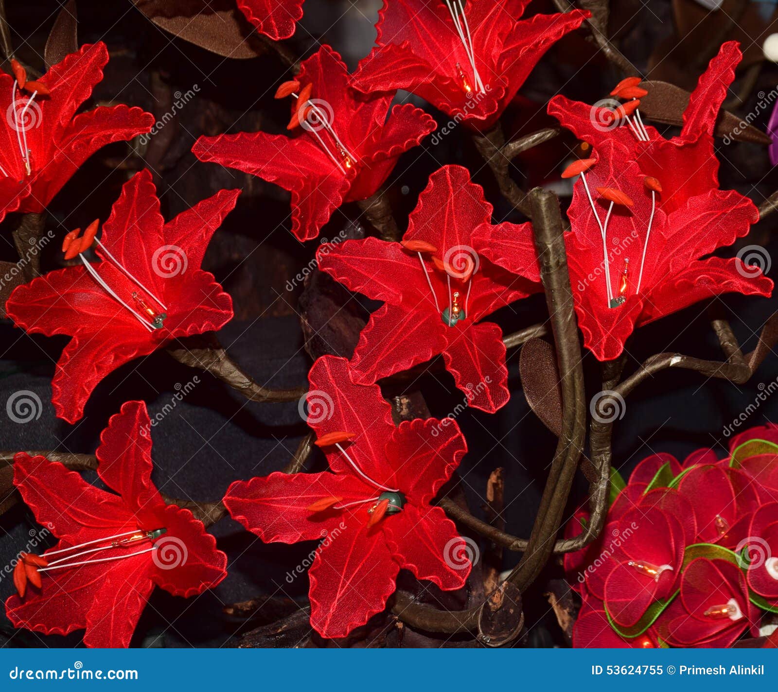 Red Decorative Plastic Flowers Stock Image - Image of interior, closed ...