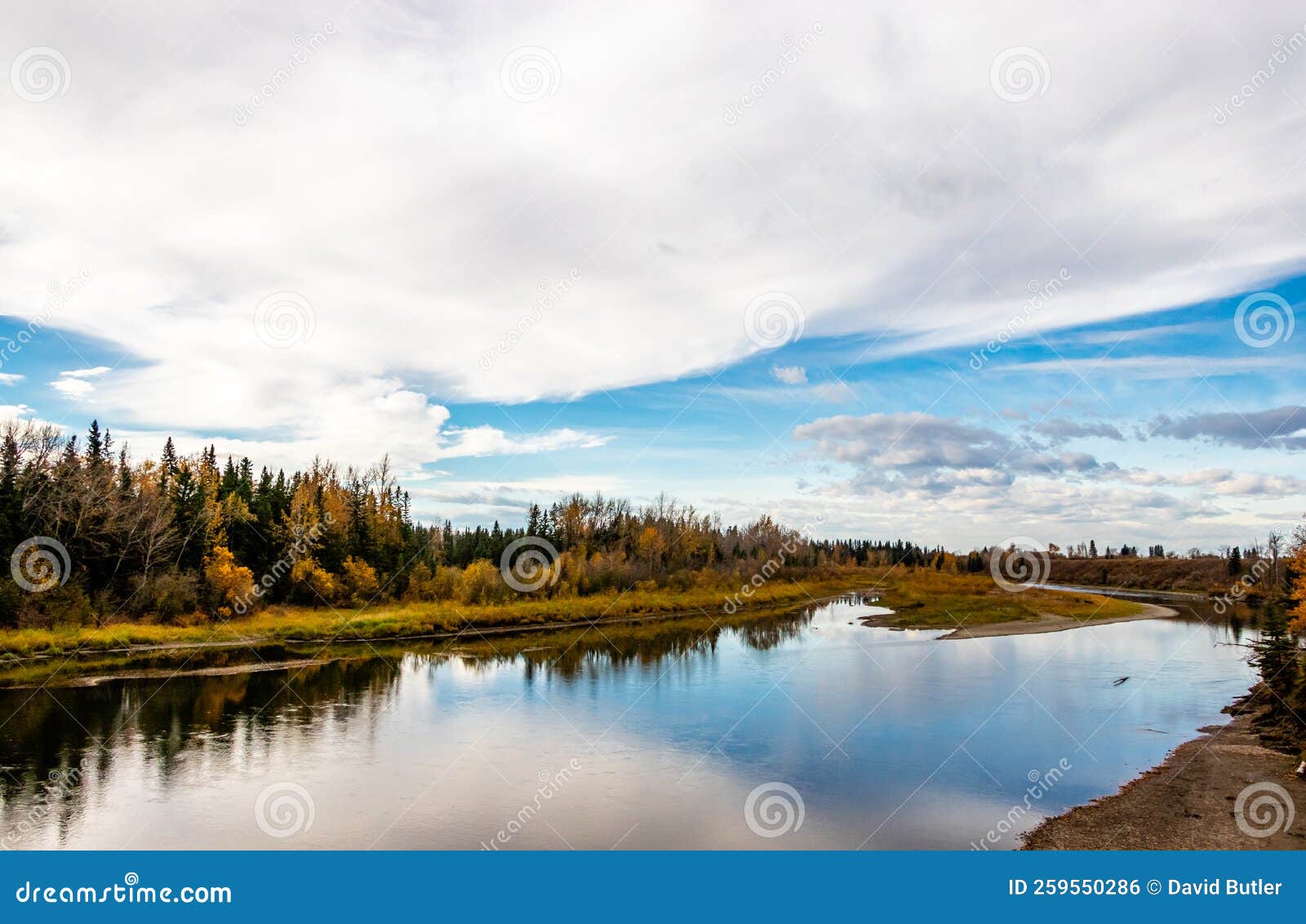 Red Deer River Flows Past the Fall Colours. Red Deer County, Alberta ...